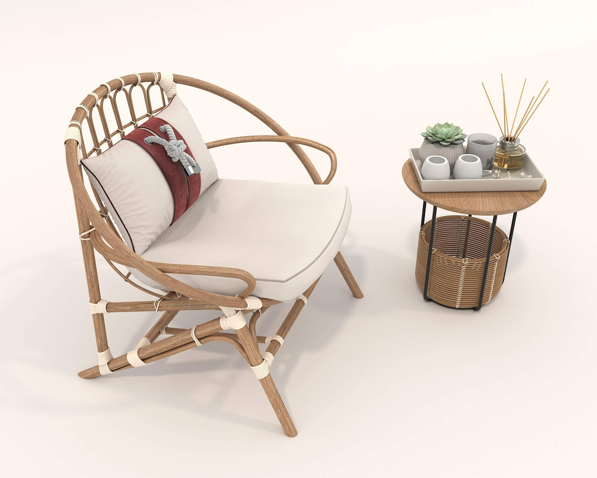 Rattan Table and Chairs Set 5 - 3D Model by nhattuankts