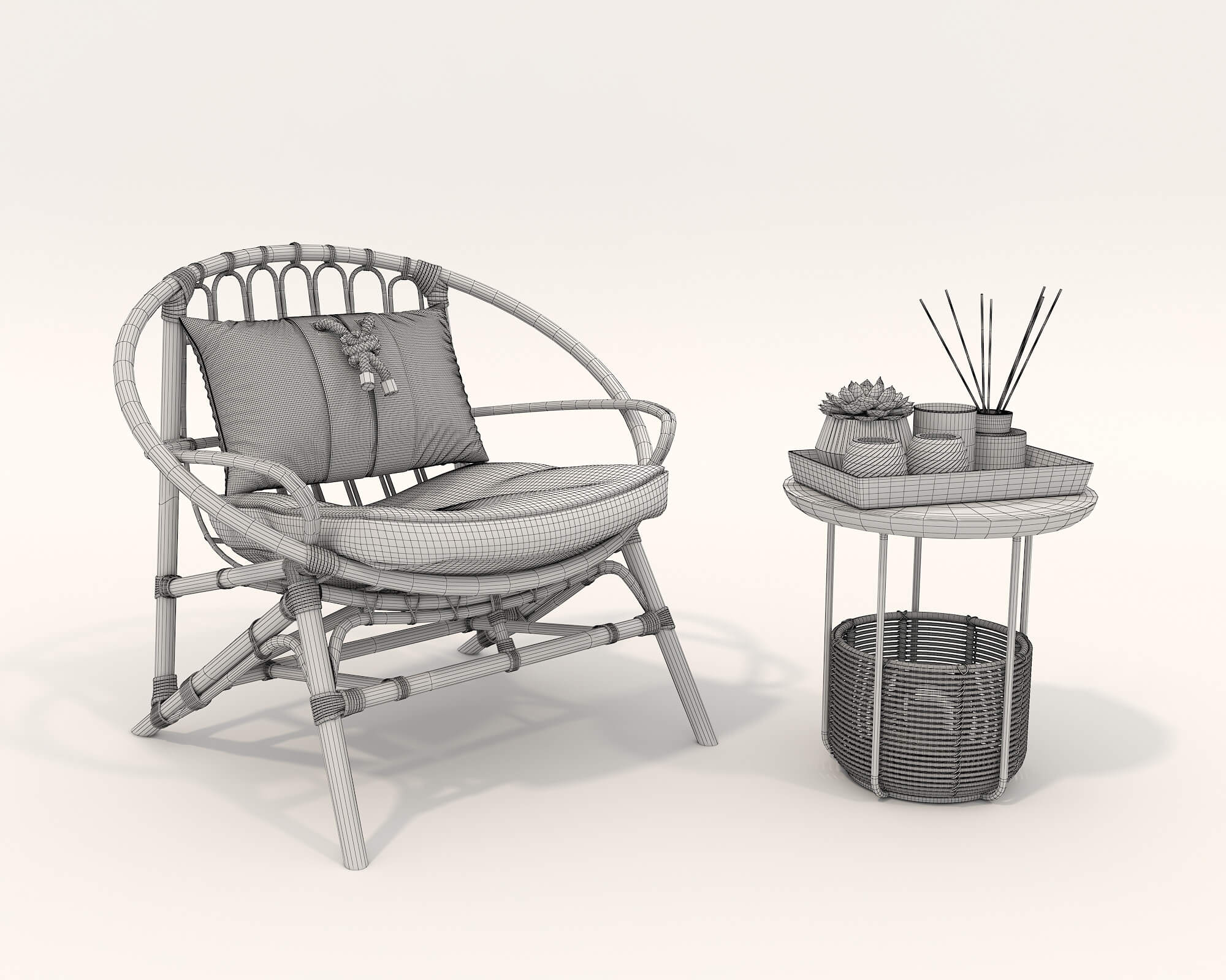 Rattan Table and Chairs Set 5 - 3D Model by nhattuankts