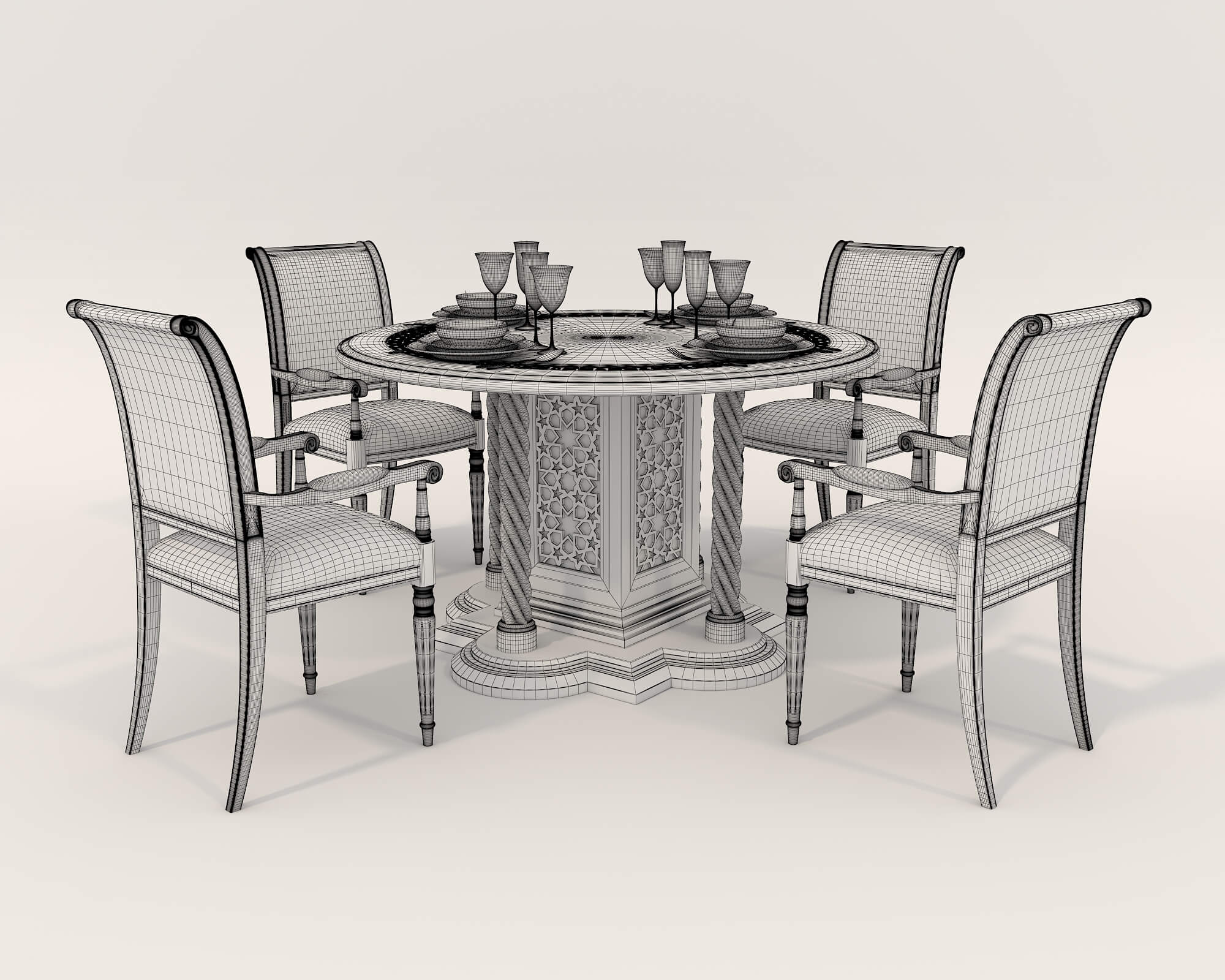 Restaurant Dining Table and Chairs 3 - 3D Model by nhattuankts