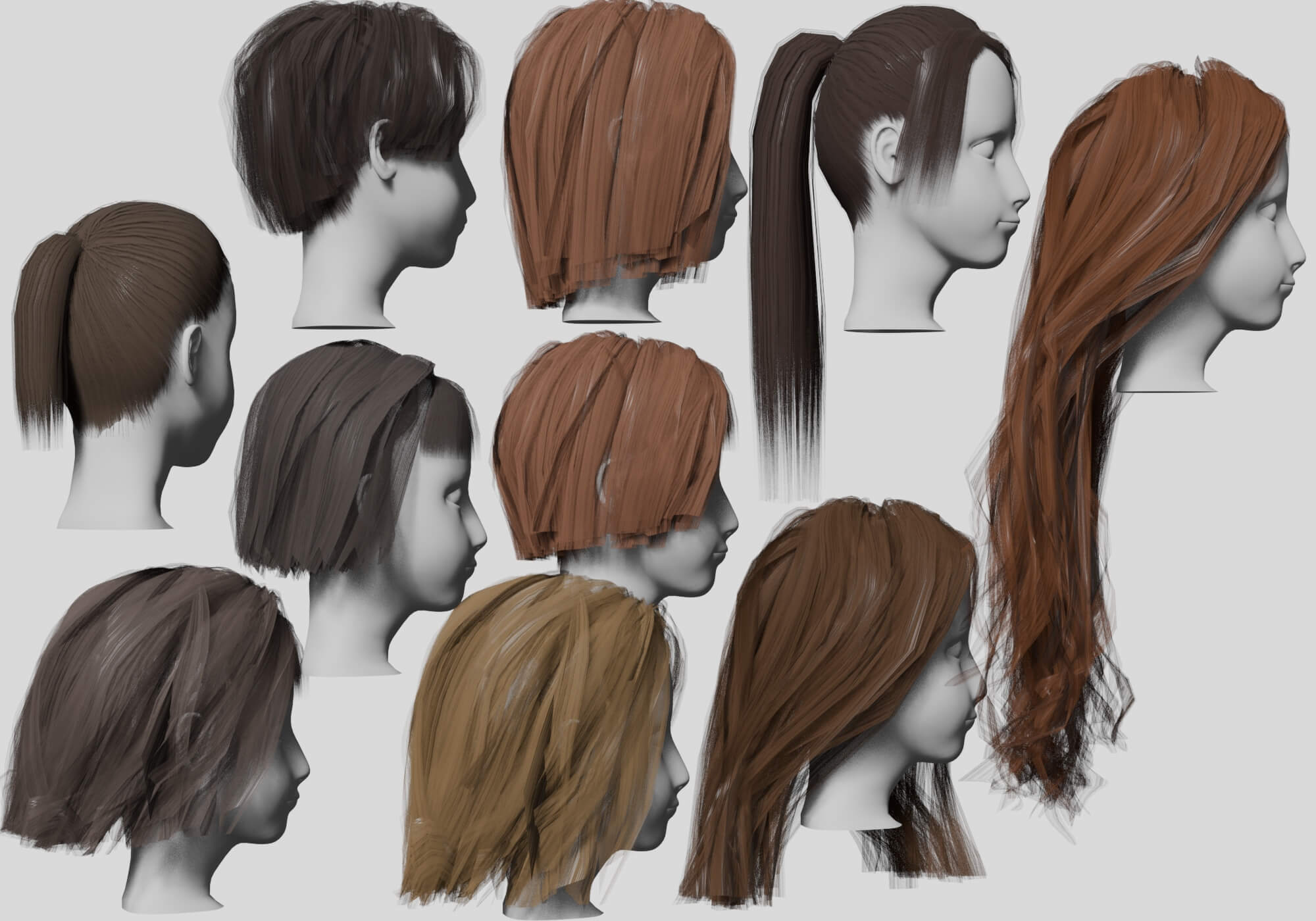 10 Hairstyles - 3D Model by nickianimations