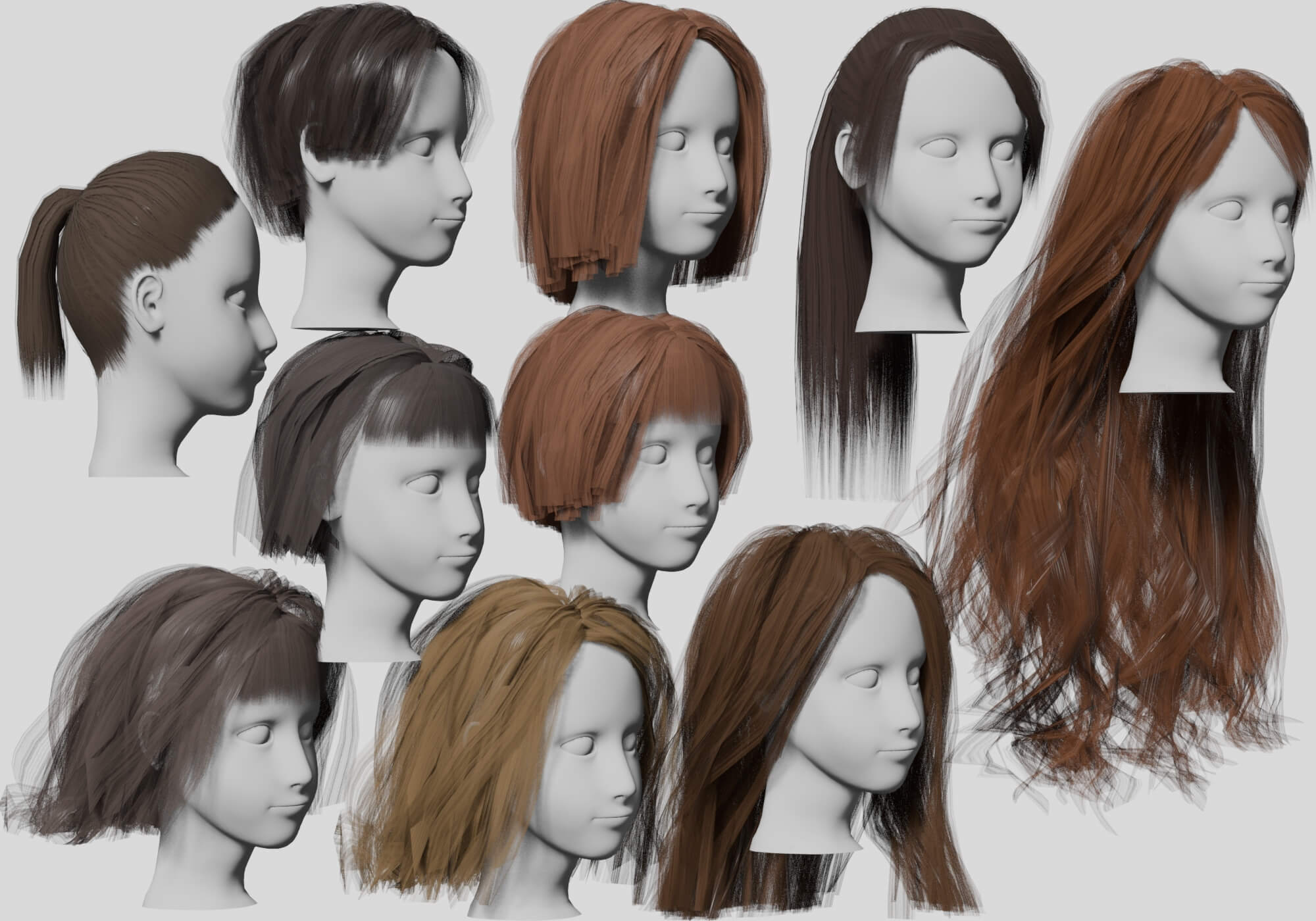 10 Hairstyles - 3D Model by nickianimations