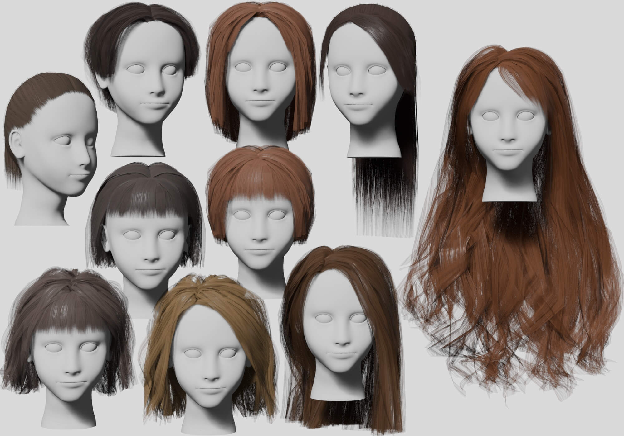 10 Hairstyles - 3D Model by nickianimations