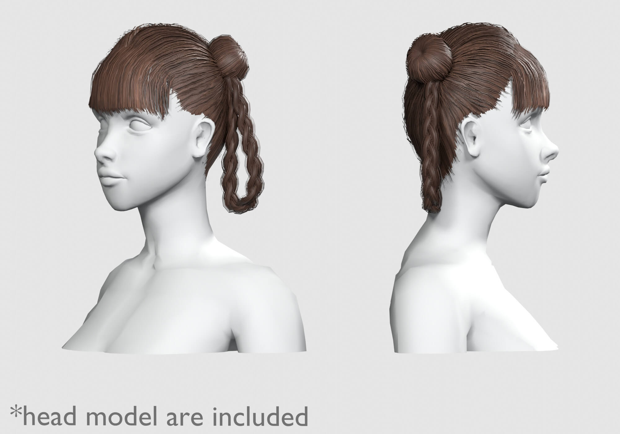 Braids Bun Hairstyle V10305 - 3D Model by nickianimations