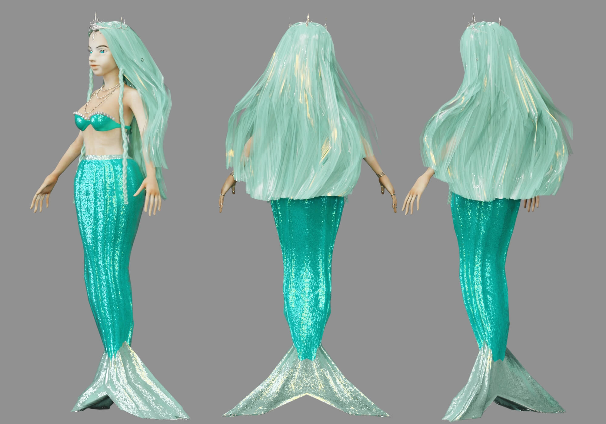 Girl and Mermaid - 3D Model by nickianimations