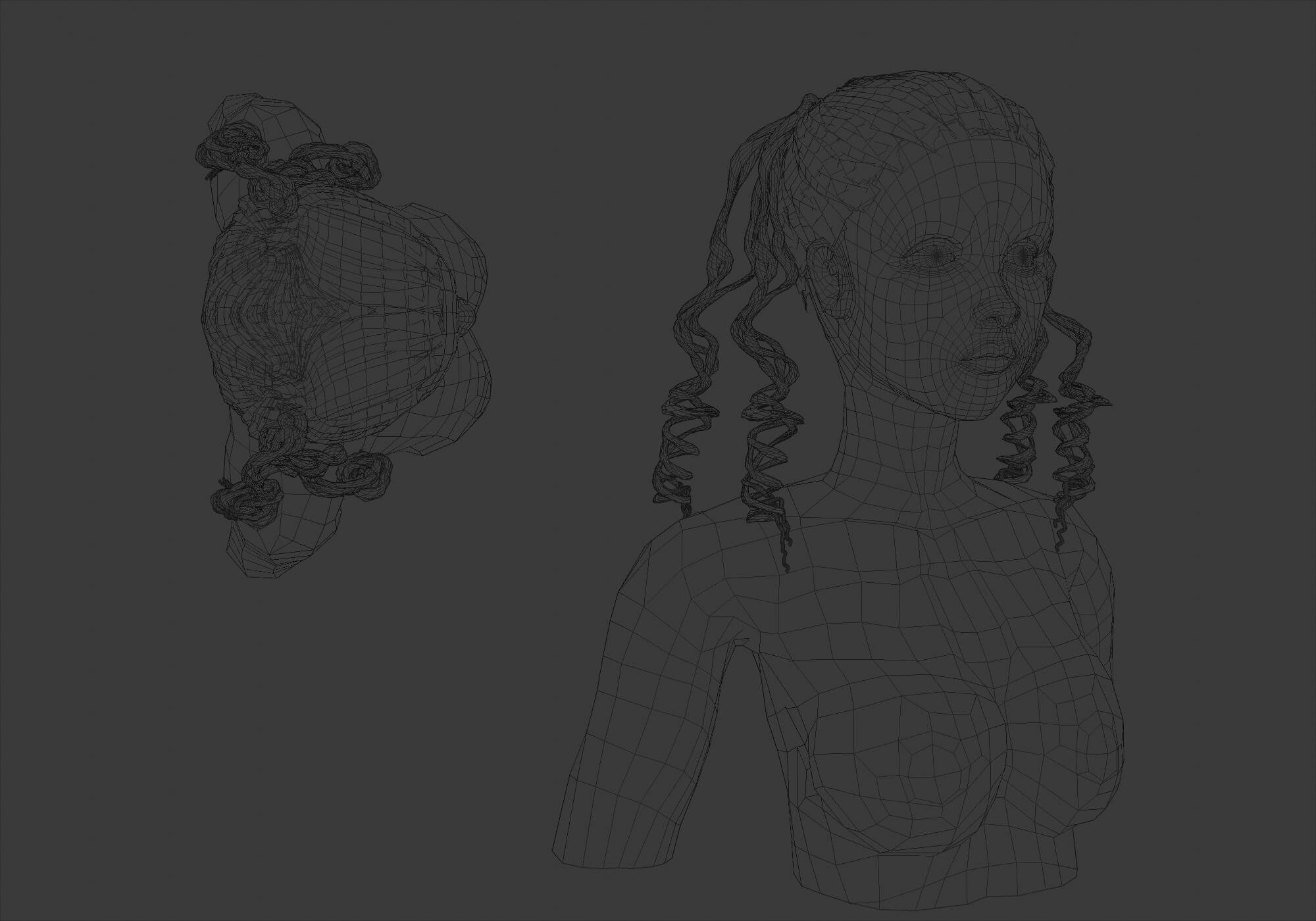 Pigtails Curly Hairstyle v32092 - 3D Model by nickianimations