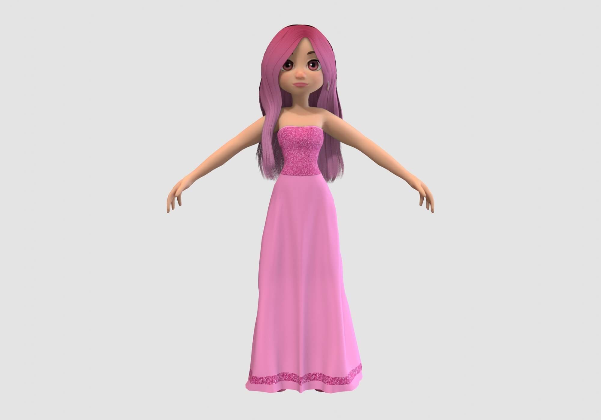 Pink Cartoon Girl - 3D Model by nickianimations
