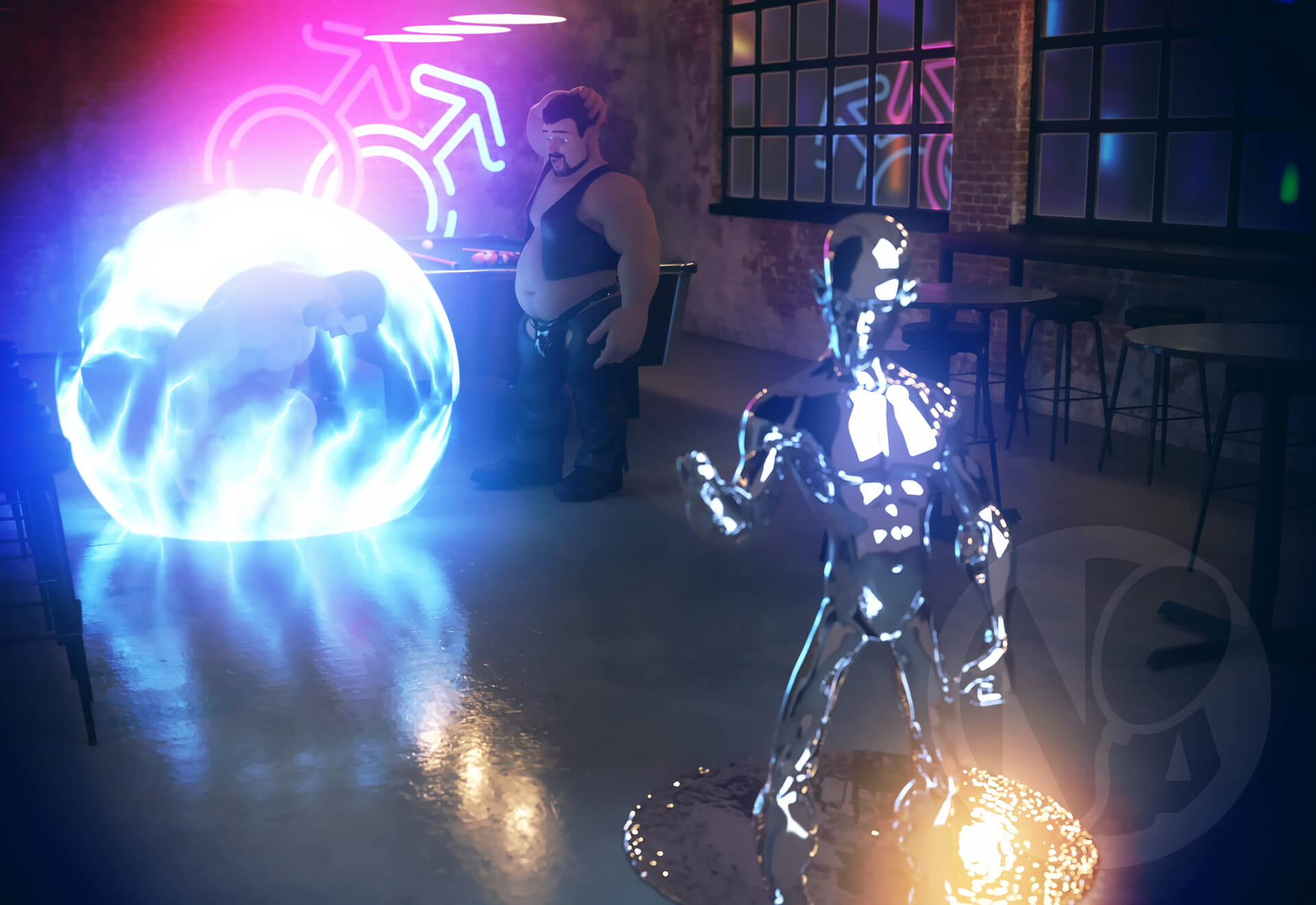 What If the T-800 and T-1000 Arrived at a Gay Bar 3D Render