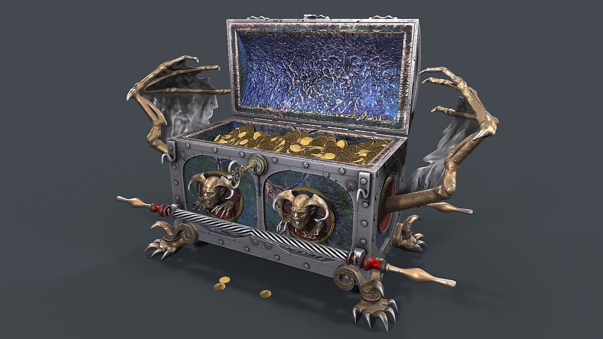 Chest Vampire with Coins - 3D Model by Nicu_Tepes