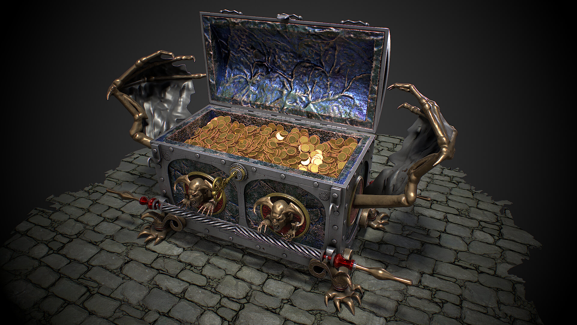 Chest Vampire With Coins - 3D Model by Nicu_Tepes
