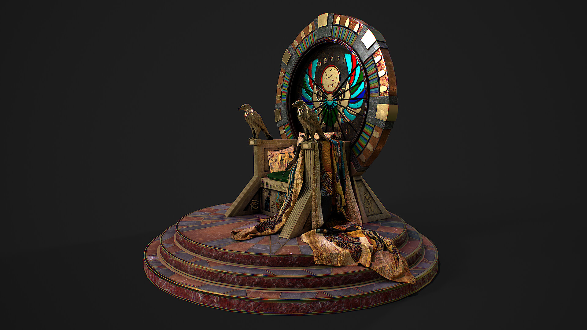 Egyptian Throne With Accessories - 3D Model by Nicu_Tepes