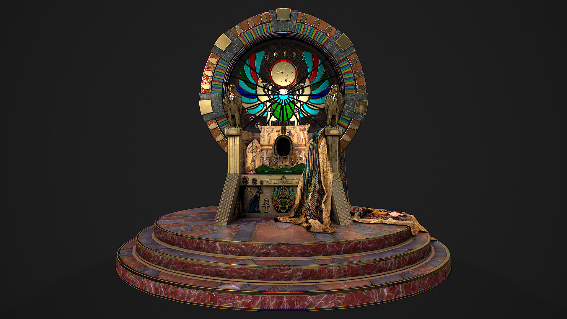 Egyptian Throne With Accessories - 3D Model by Nicu_Tepes