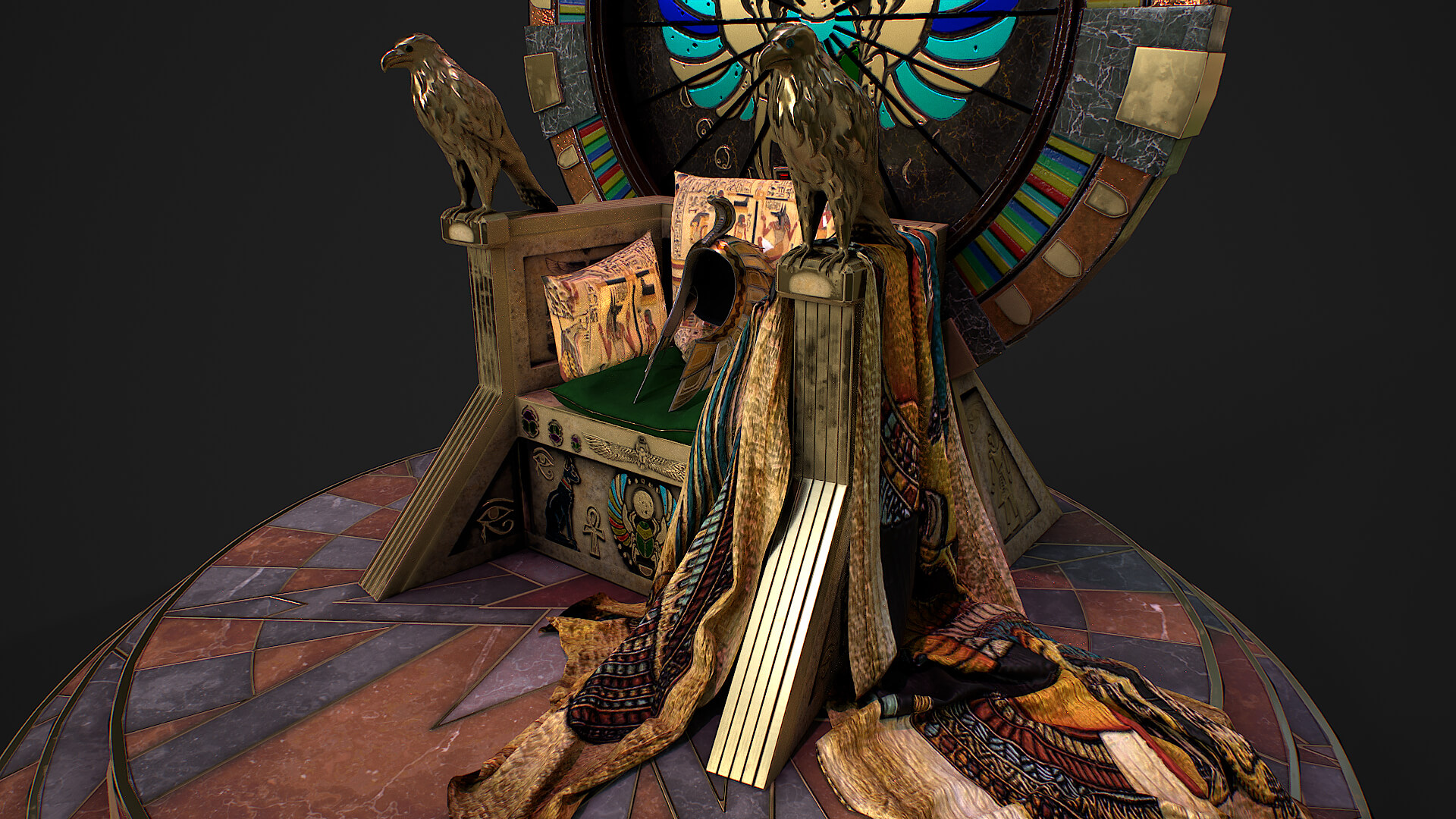 Egyptian Throne With Accessories - 3D Model by Nicu_Tepes