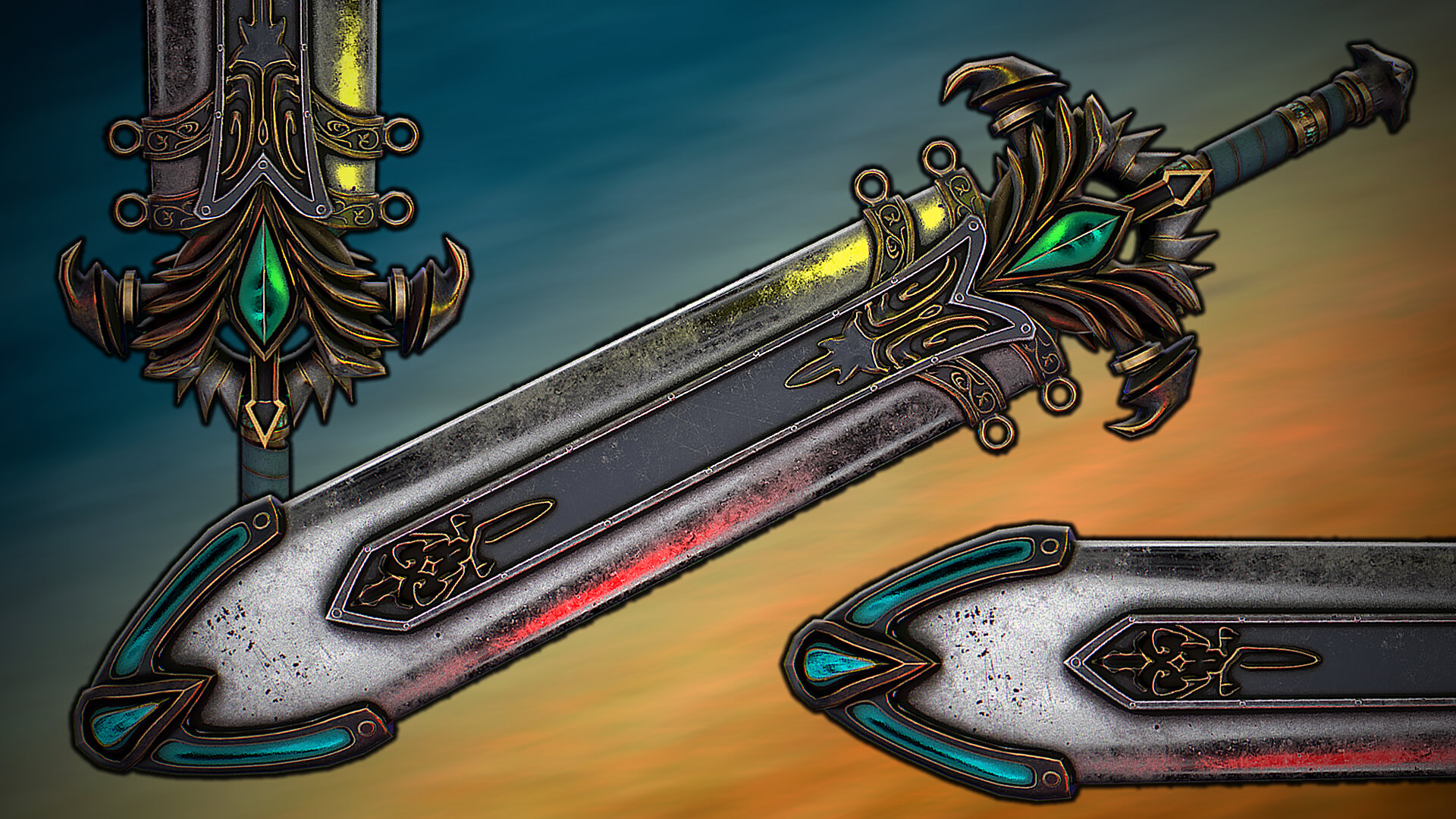 Fantasy Sword 25 With Scabbard - 3D Model by Nicu_Tepes