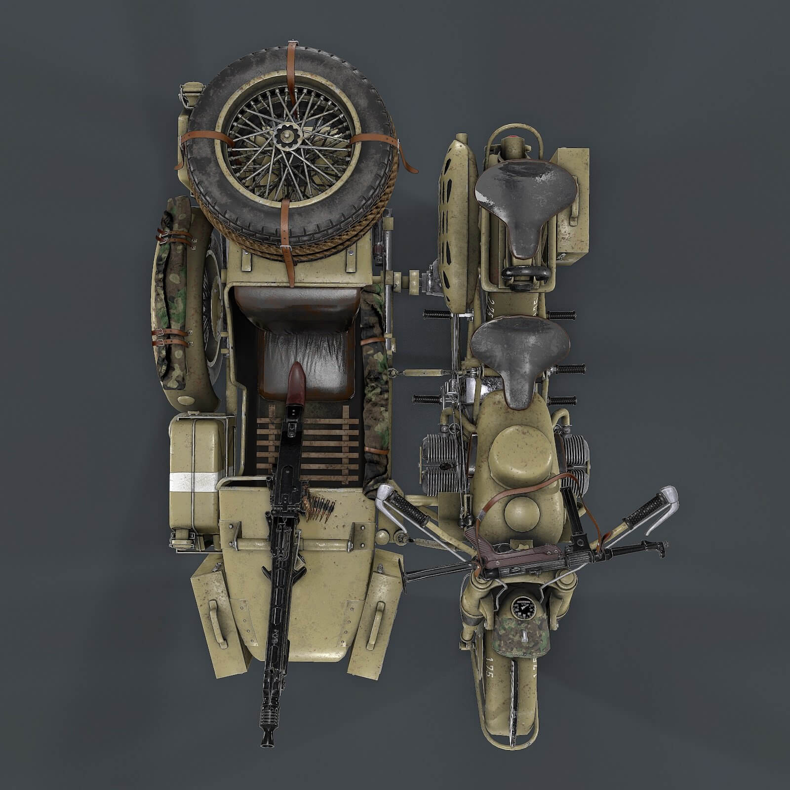German Motorcycle with Sidecar WW2 - 3D Model by Nicu_Tepes