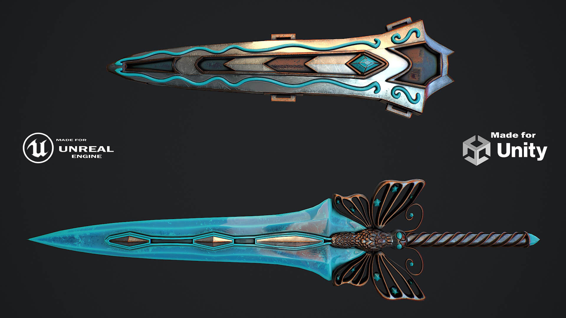 Sword Butterfly with Scabbard - 3D Model by Nicu_Tepes