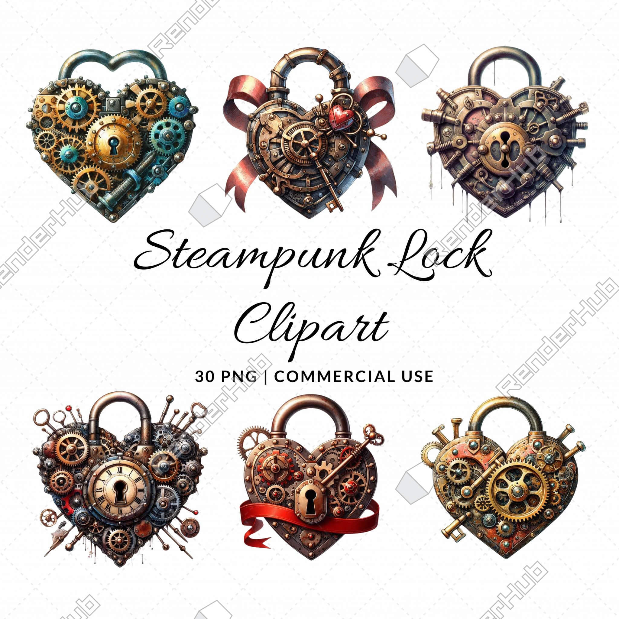 30 Steampunk Locks Clipart - Stock Image by Nina-Yana