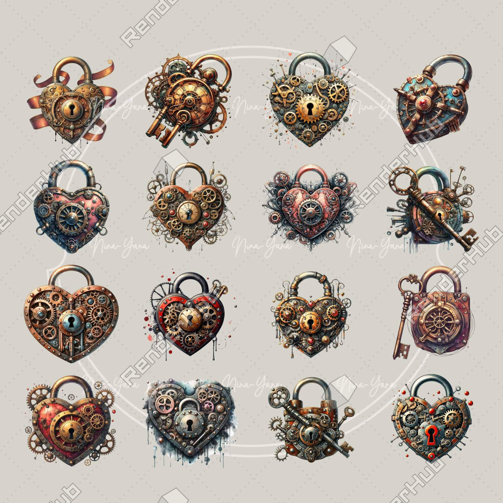 30 Steampunk Locks Clipart - Stock Image by Nina-Yana