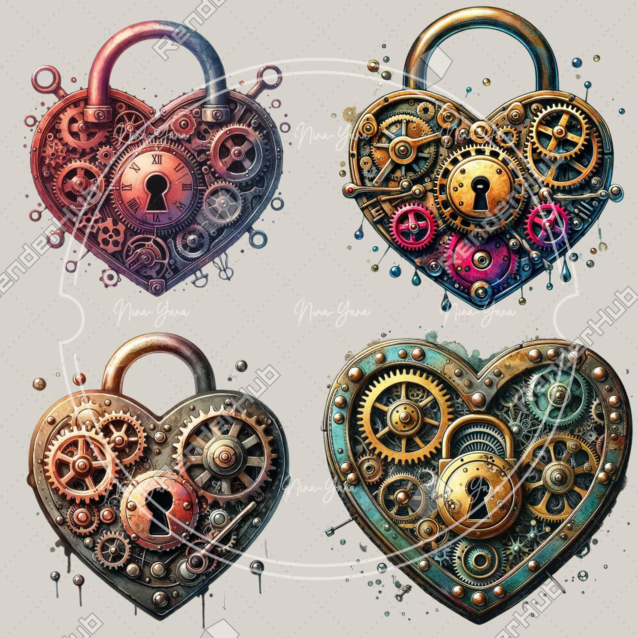 30 Steampunk Locks Clipart - Stock Image by Nina-Yana