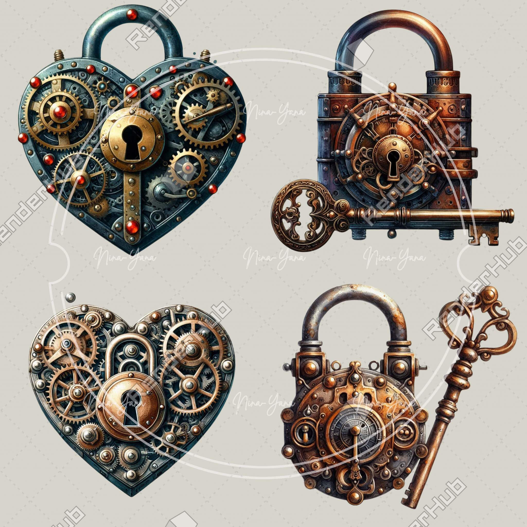 Steampunk Lock Design Elements