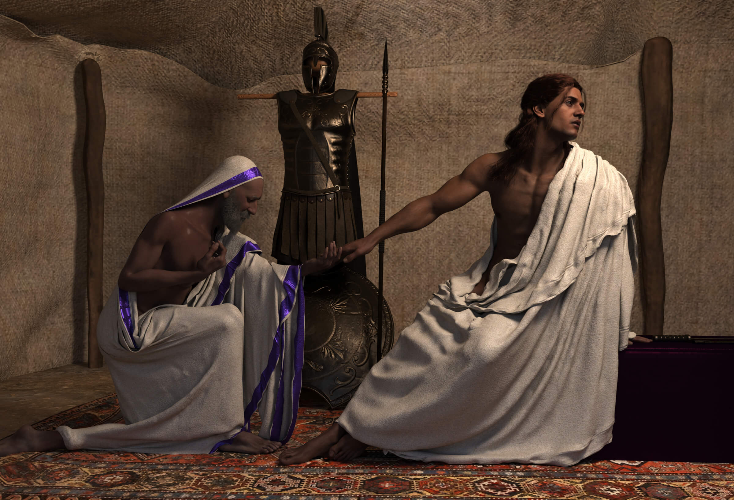 Priam's supplication to Achilles 3D Render, Digital Art by ninjxc
