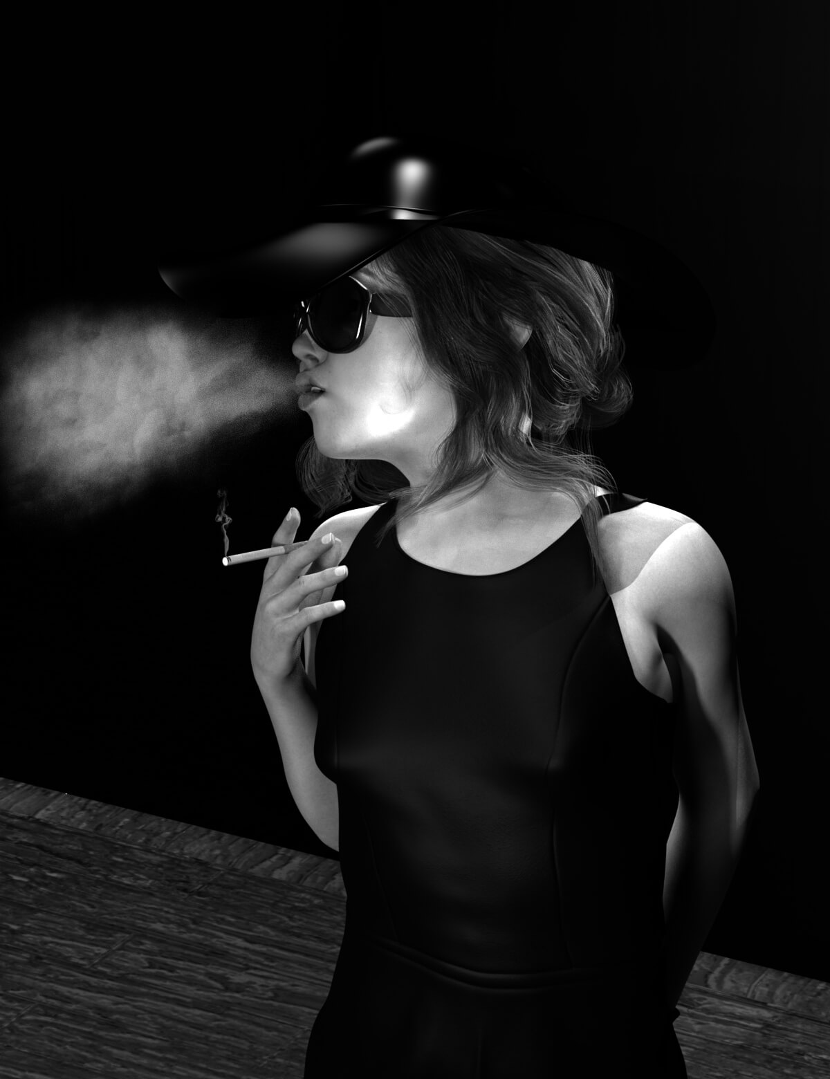 Smoking Jessica - a study in monochrome 3D Render | RenderHub Gallery