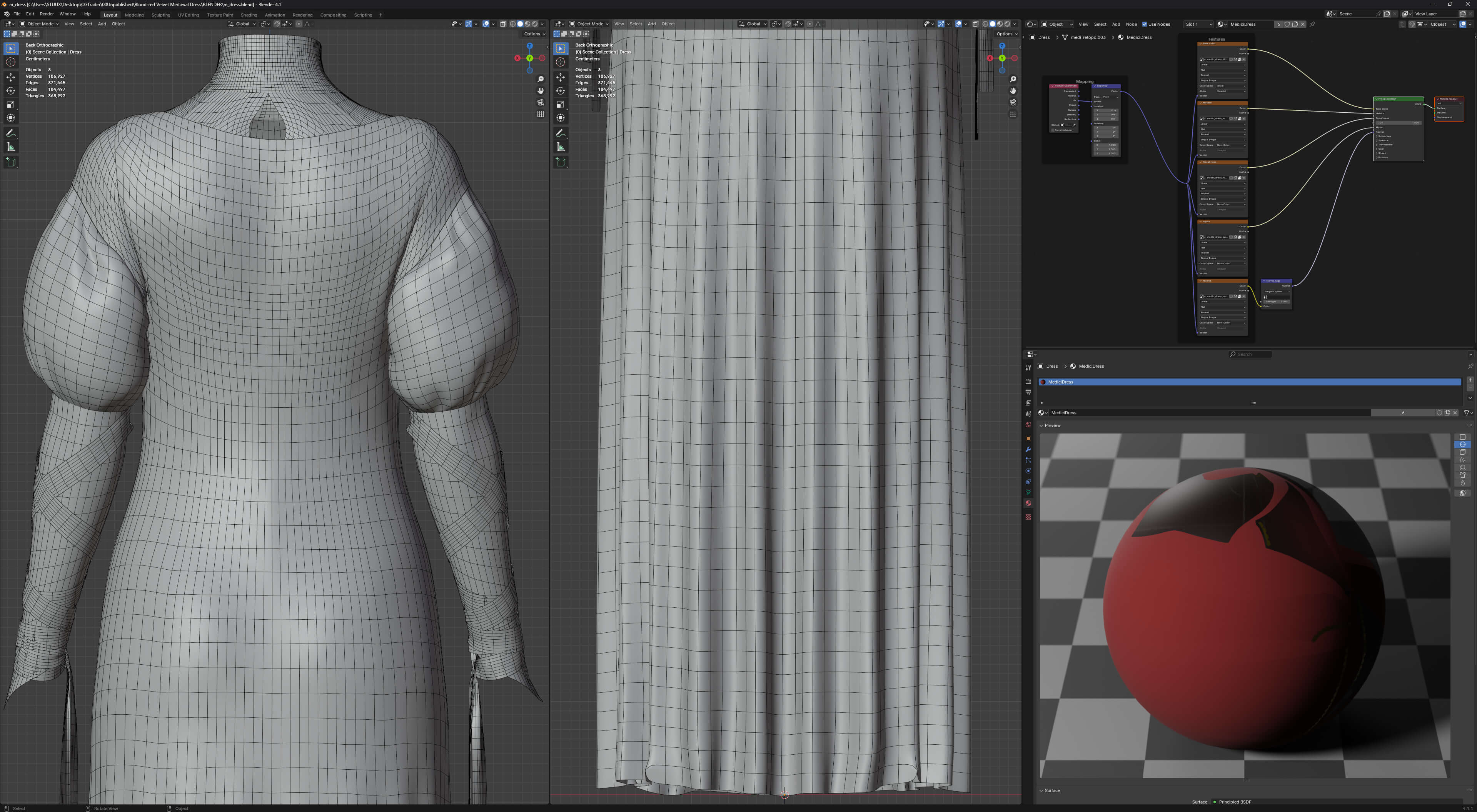 Blood-Red Velvet Medieval Dress - Clean Quad Topology (Gen8) 3D Model ...