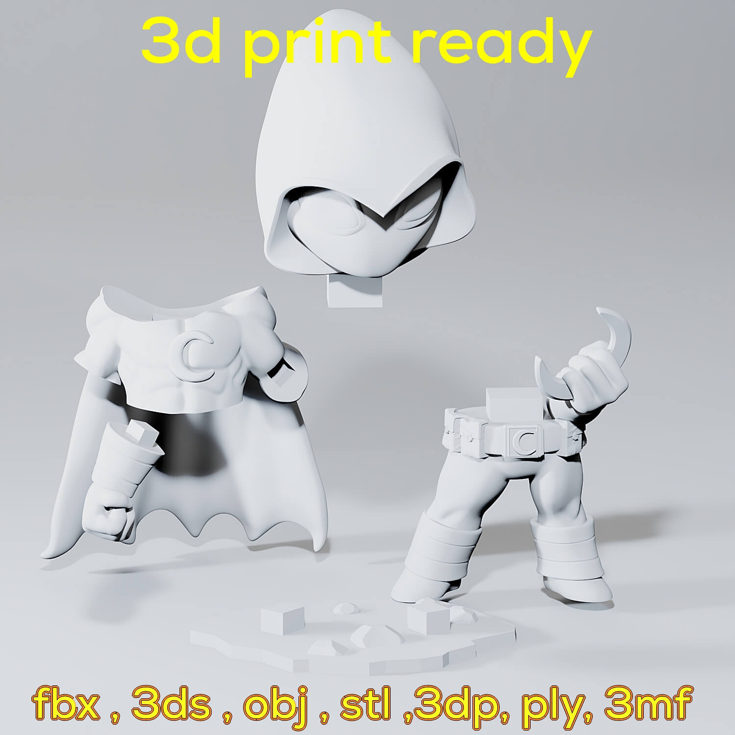 Moon Knight Chibi Action Figure - 3D Print Model by nivinpoly420