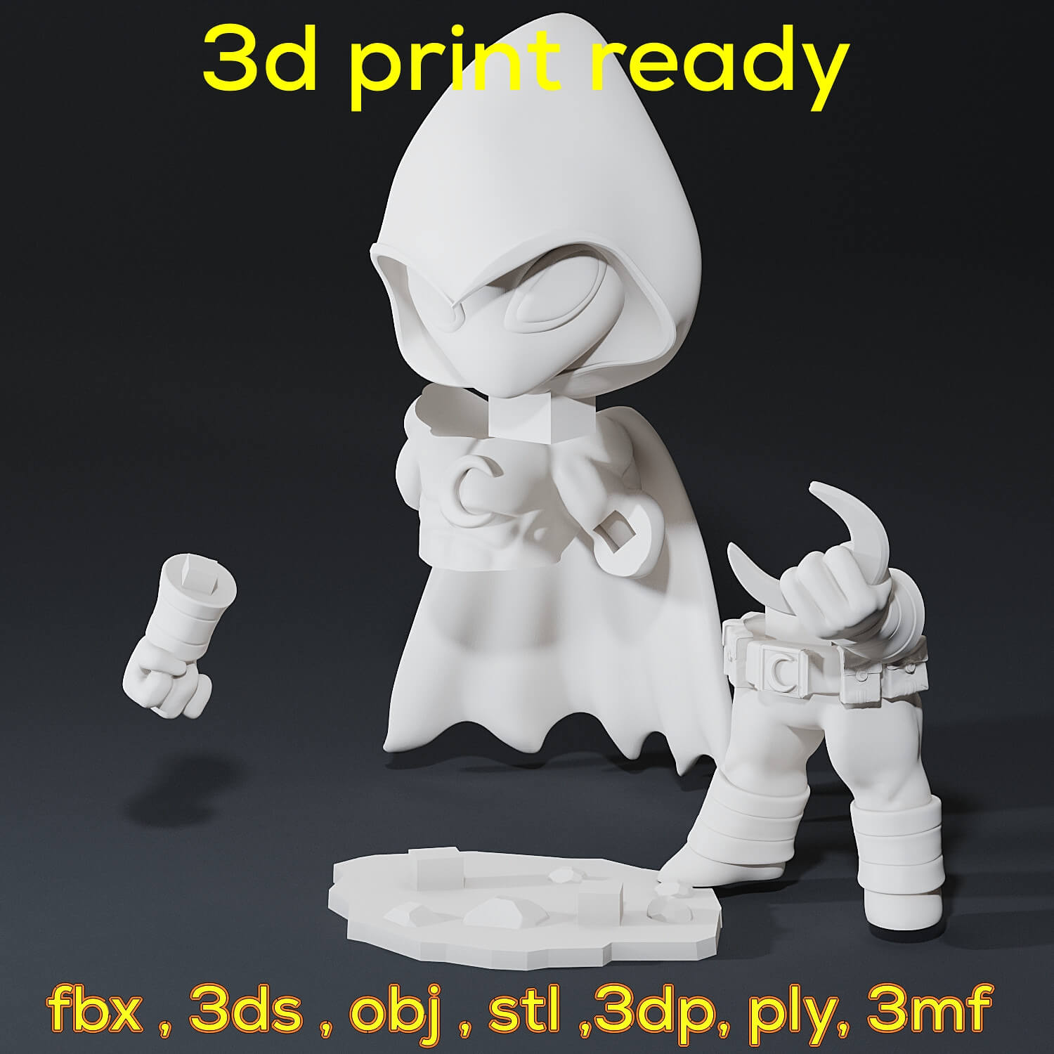 Moon Knight Chibi Action Figure - 3D Print Model by nivinpoly420