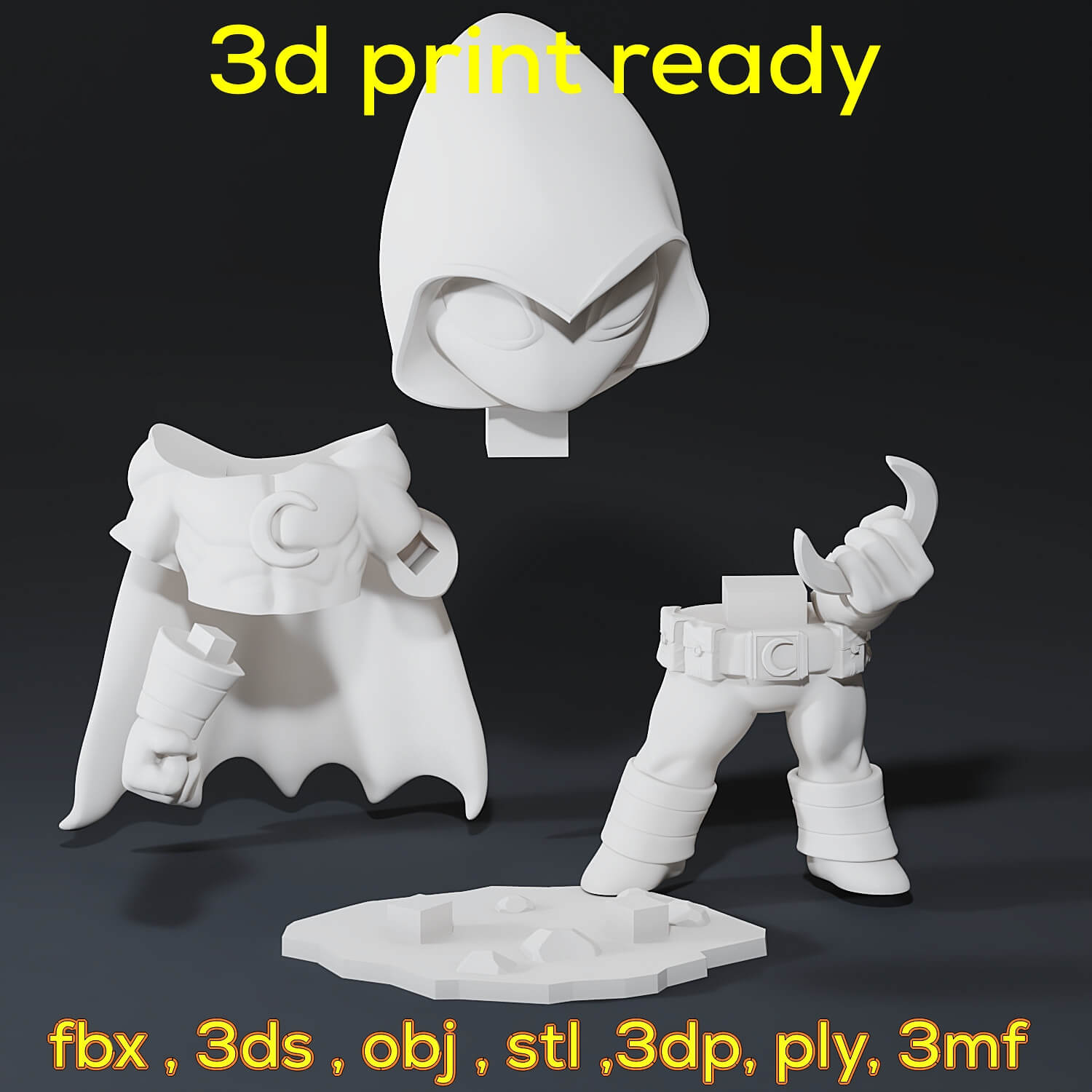 Moon Knight Chibi Action Figure - 3D Print Model by nivinpoly420
