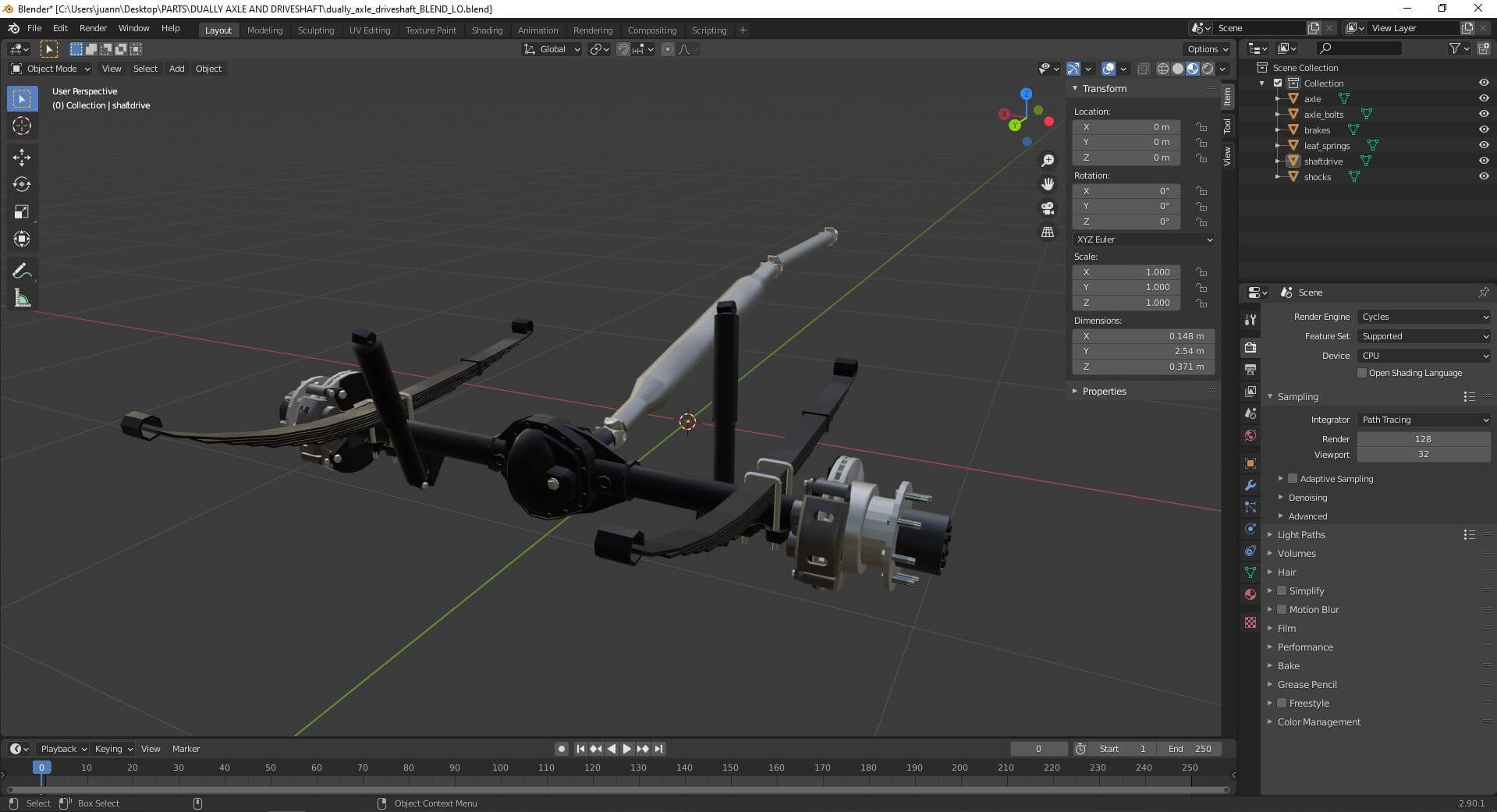 Dually Axle and Driveshaft - 3D Model by nnavas3d