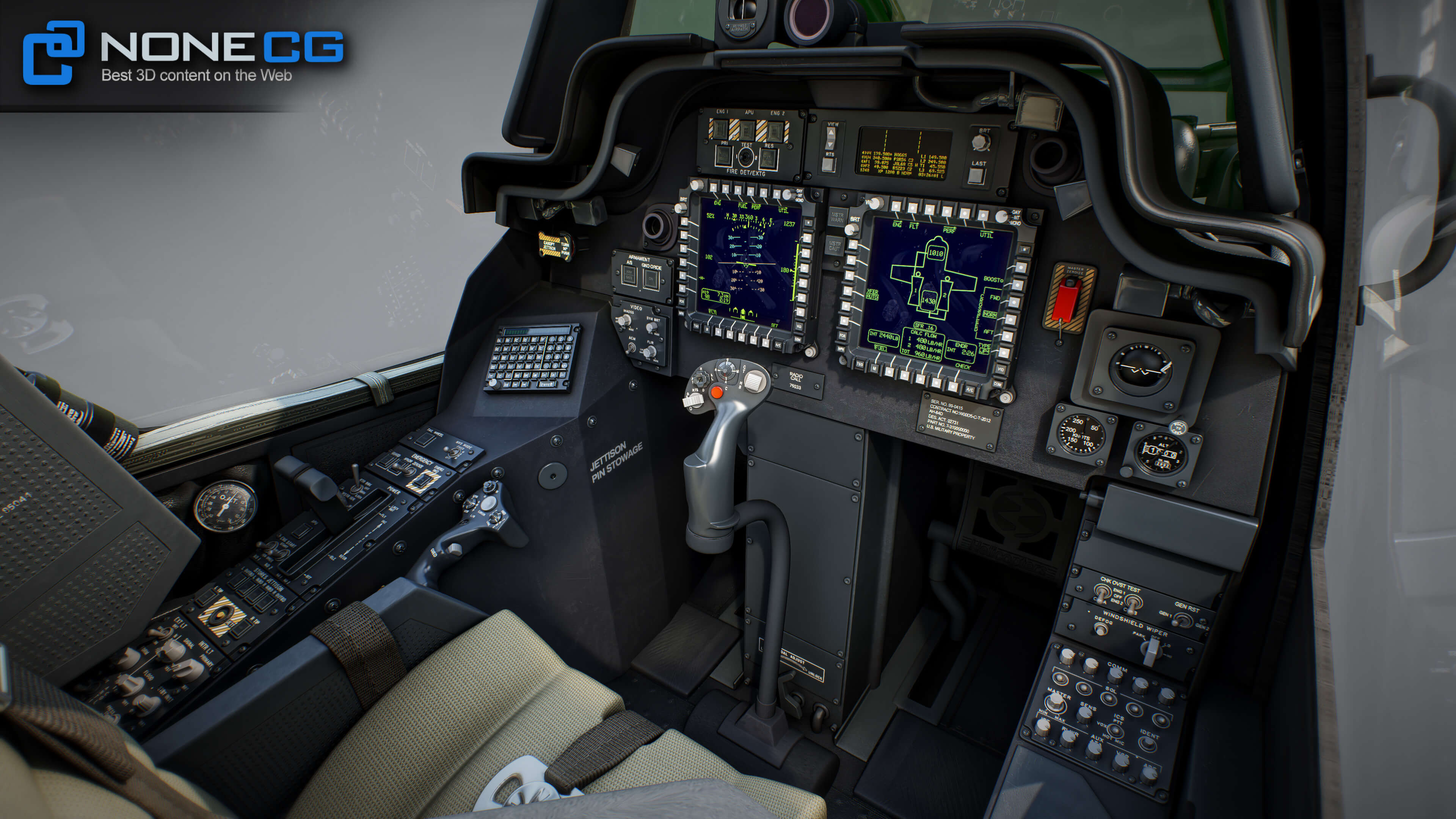AH-64D Apache Longbow Helicopter Cockpit 3D Model by NoneCG