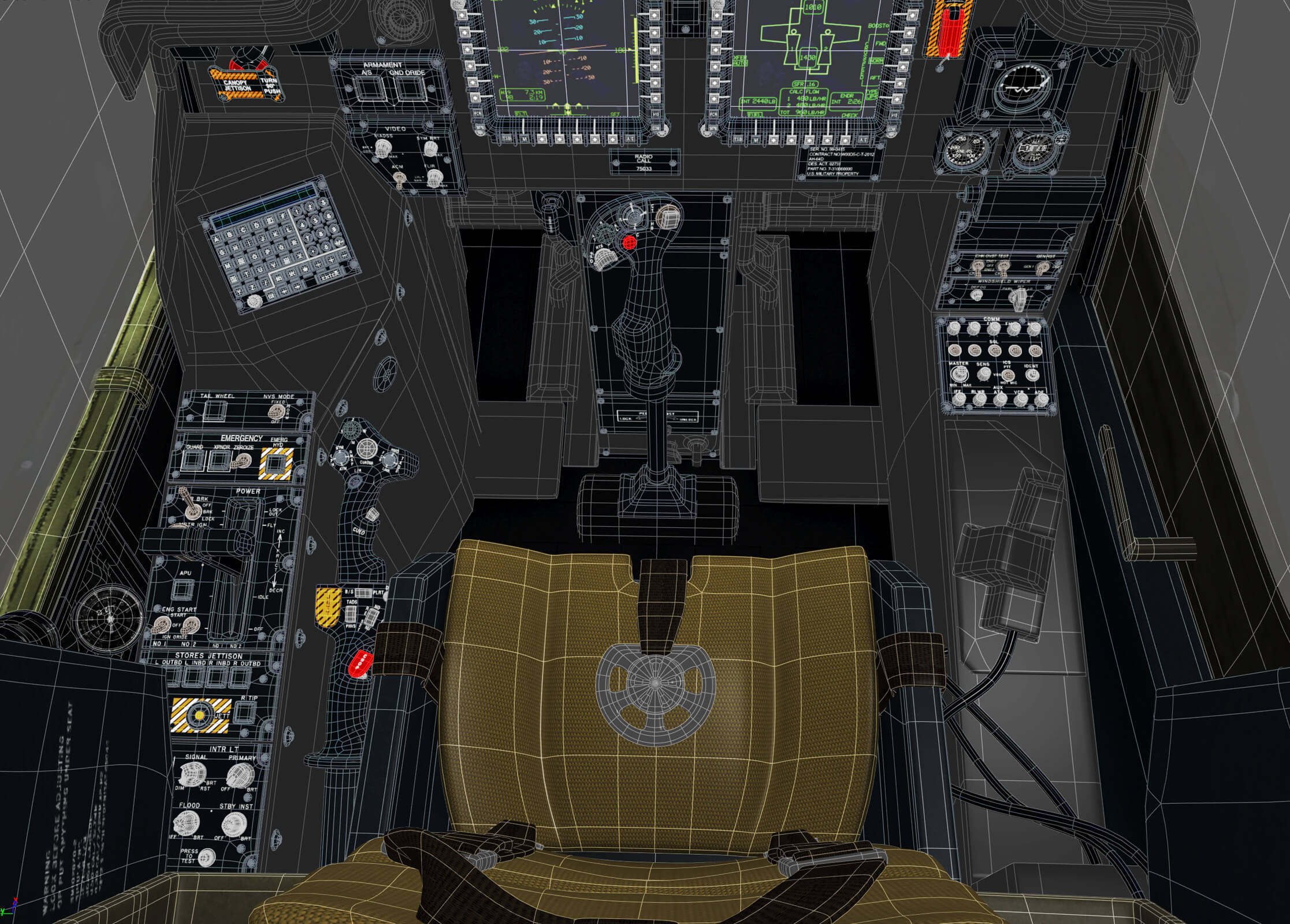 AH-64D Apache Longbow Helicopter Cockpit 3D Model by NoneCG