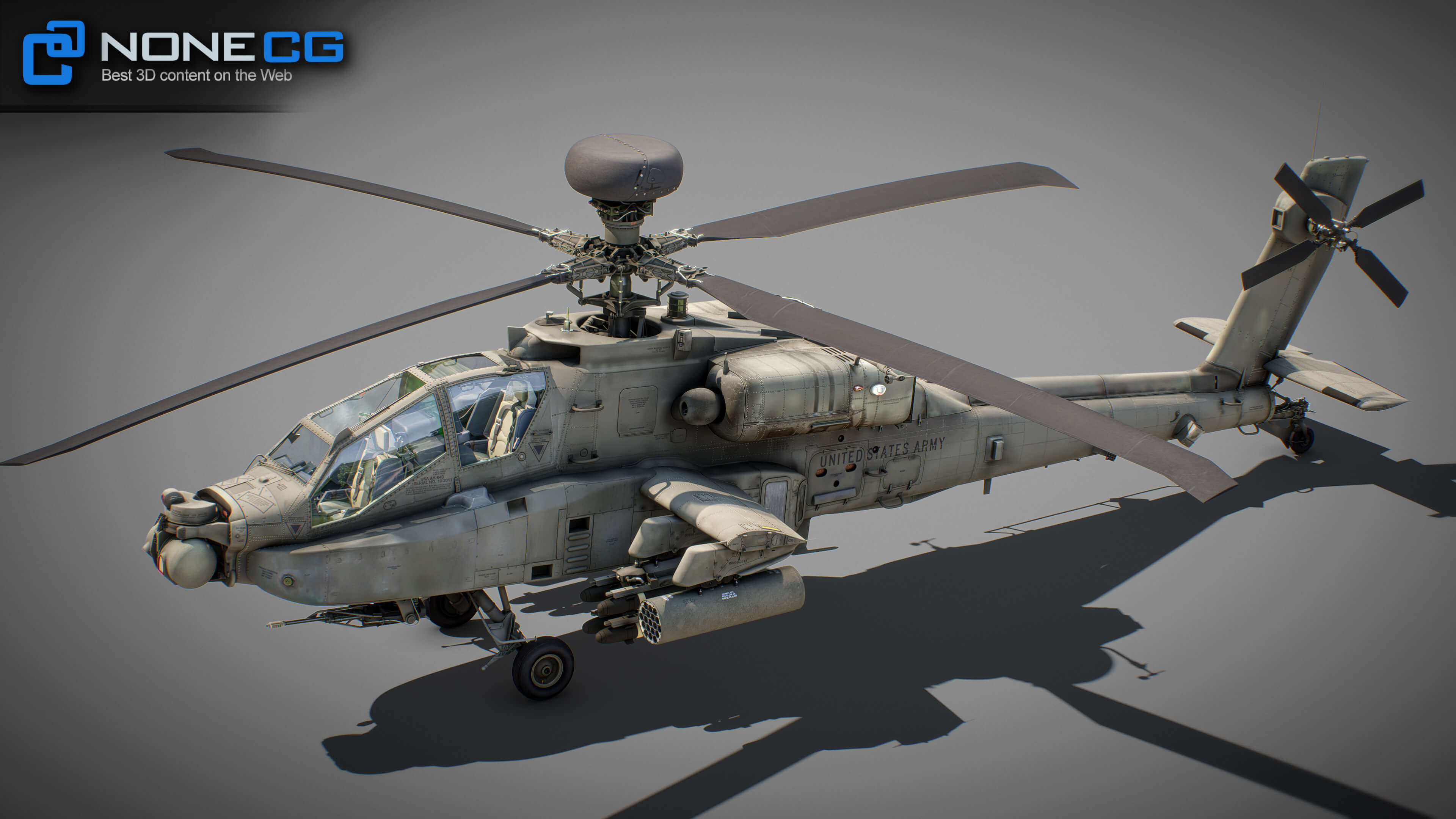 AH-64D Apache Longbow Helicopter With Cockpit 3D Model by NoneCG