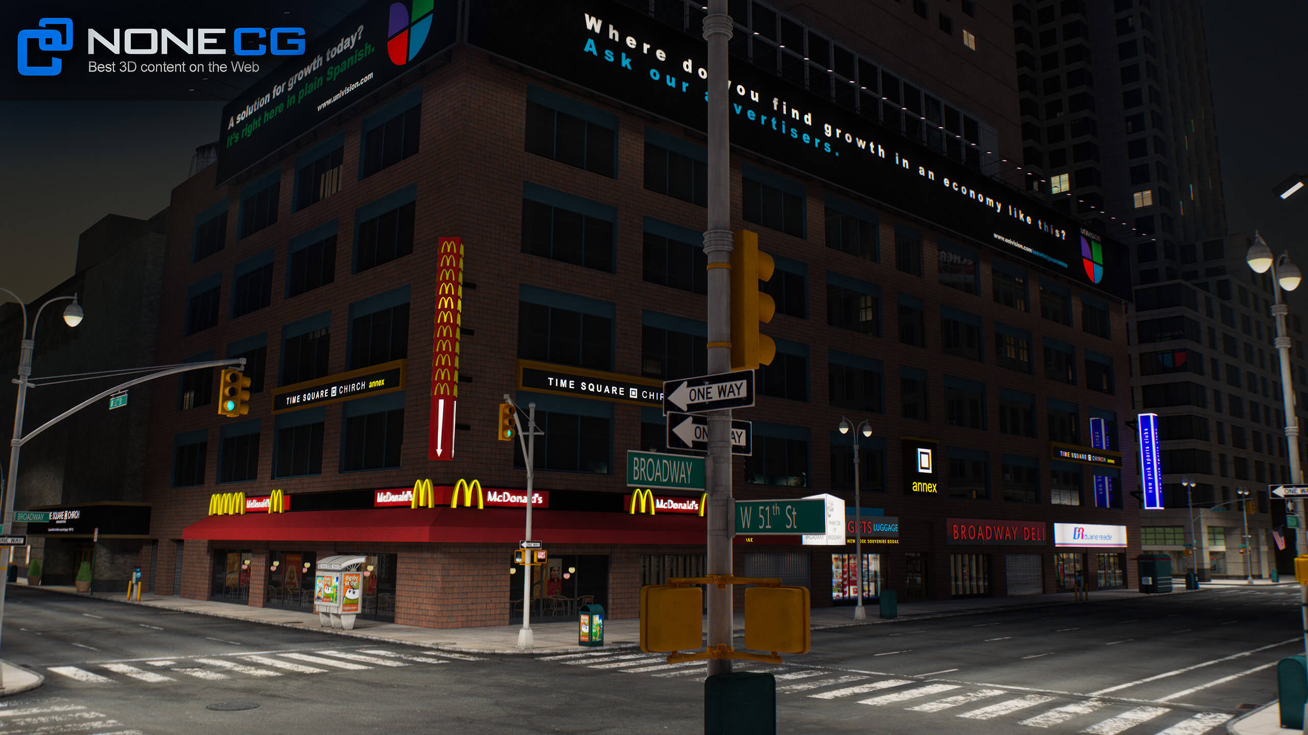 NYC Broadway - 7th Avenue Times Square 3D Model by NoneCG