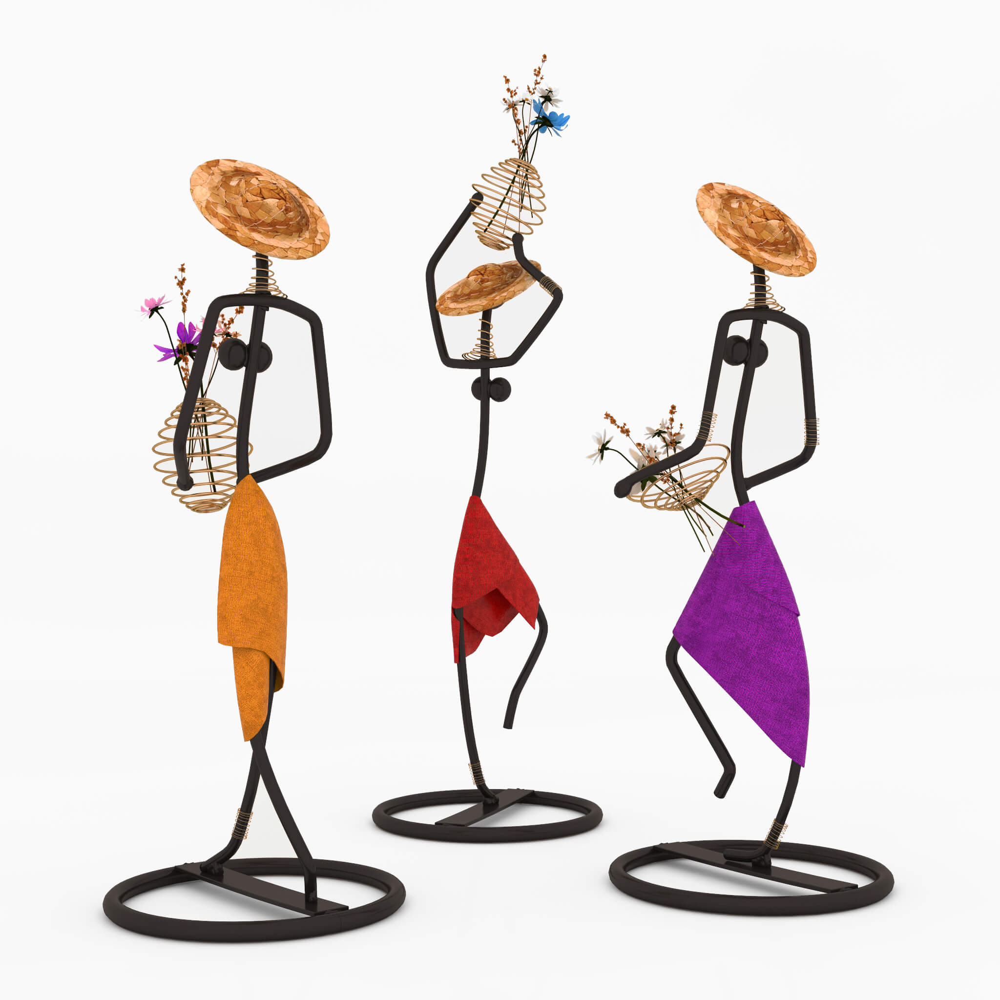 Statuettes of Ladies With Bouquets of Flowers 3D Model by North2023