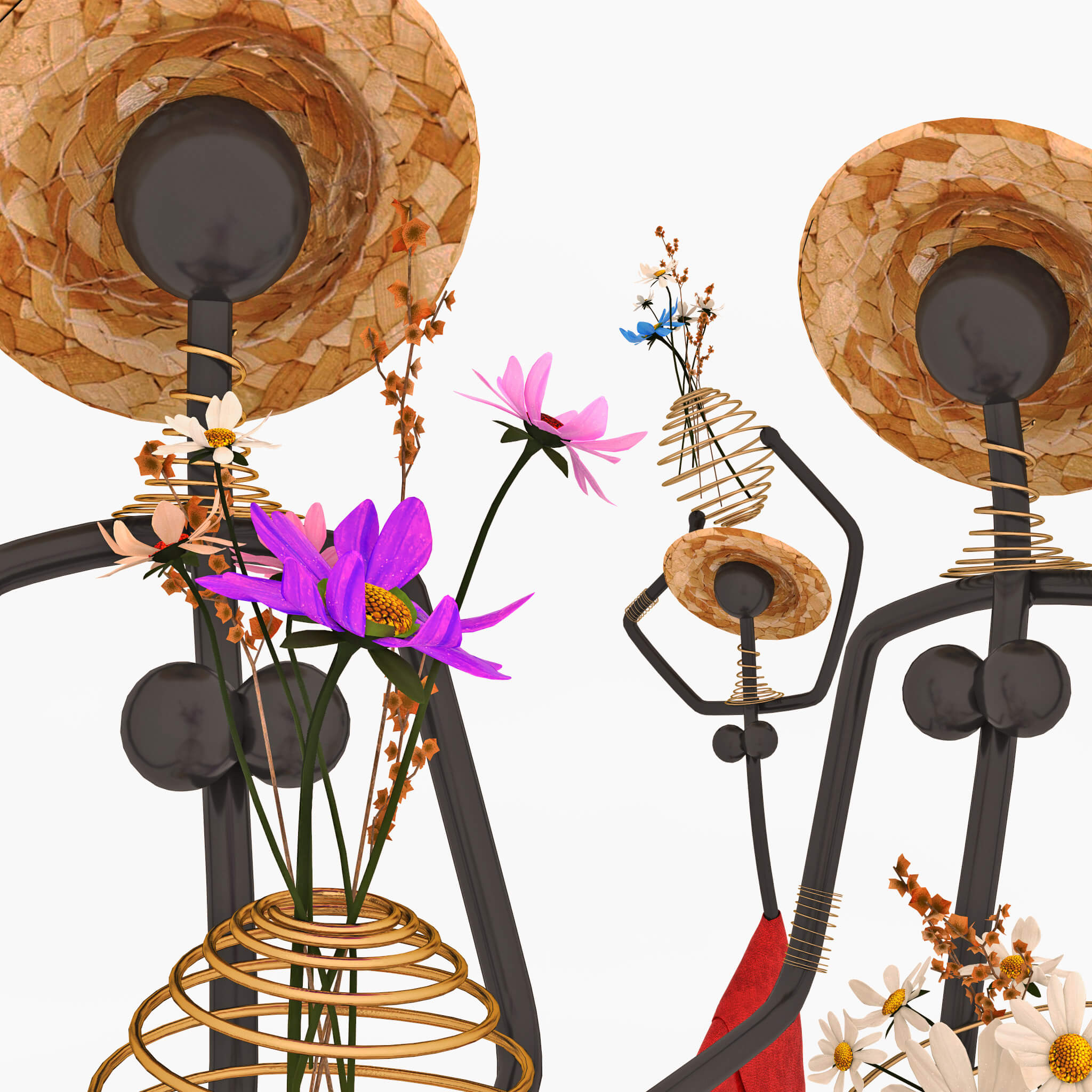 Statuettes of Ladies With Bouquets of Flowers 3D Model by North2023
