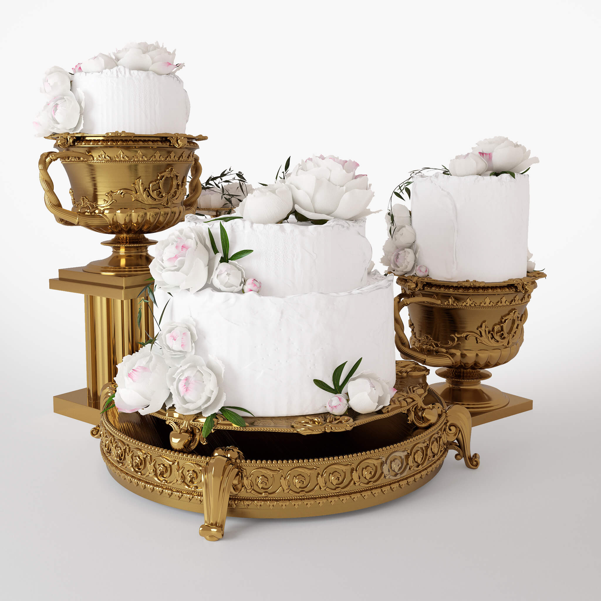 The Wedding Cake With Peonies 3D Model by North2023