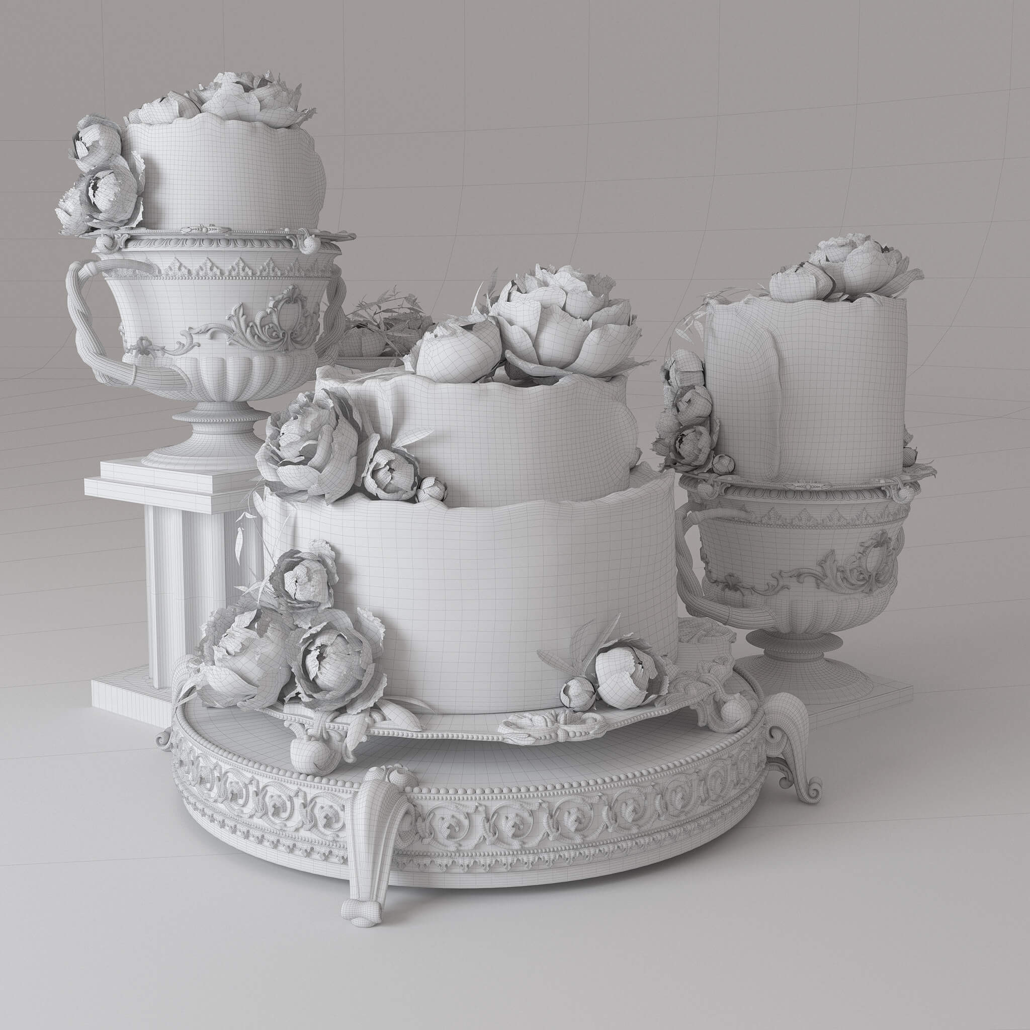 The Wedding Cake With Peonies 3D Model by North2023