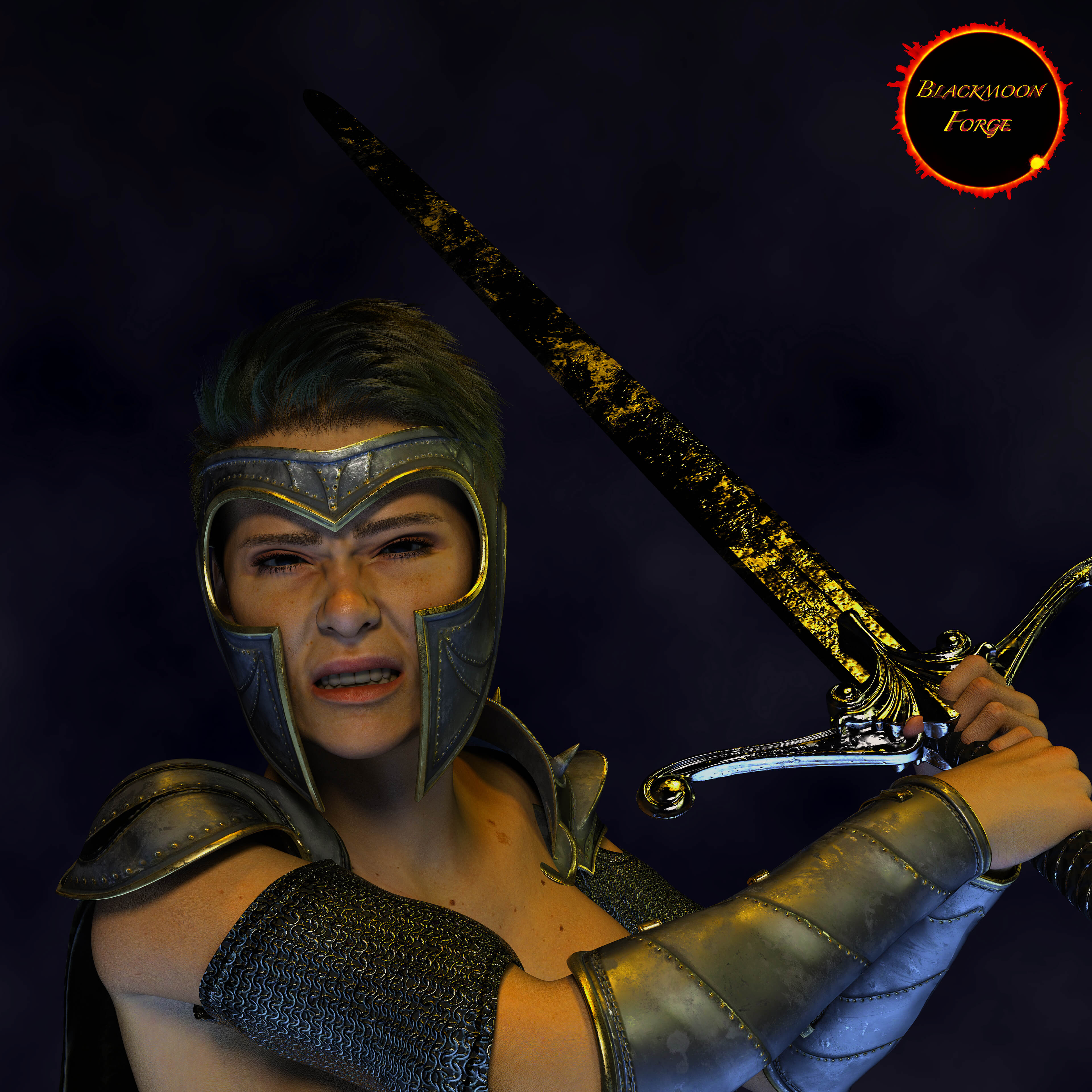 Irish Posing as a Fierce Amazon 3D Render, Digital Art by Nunzio