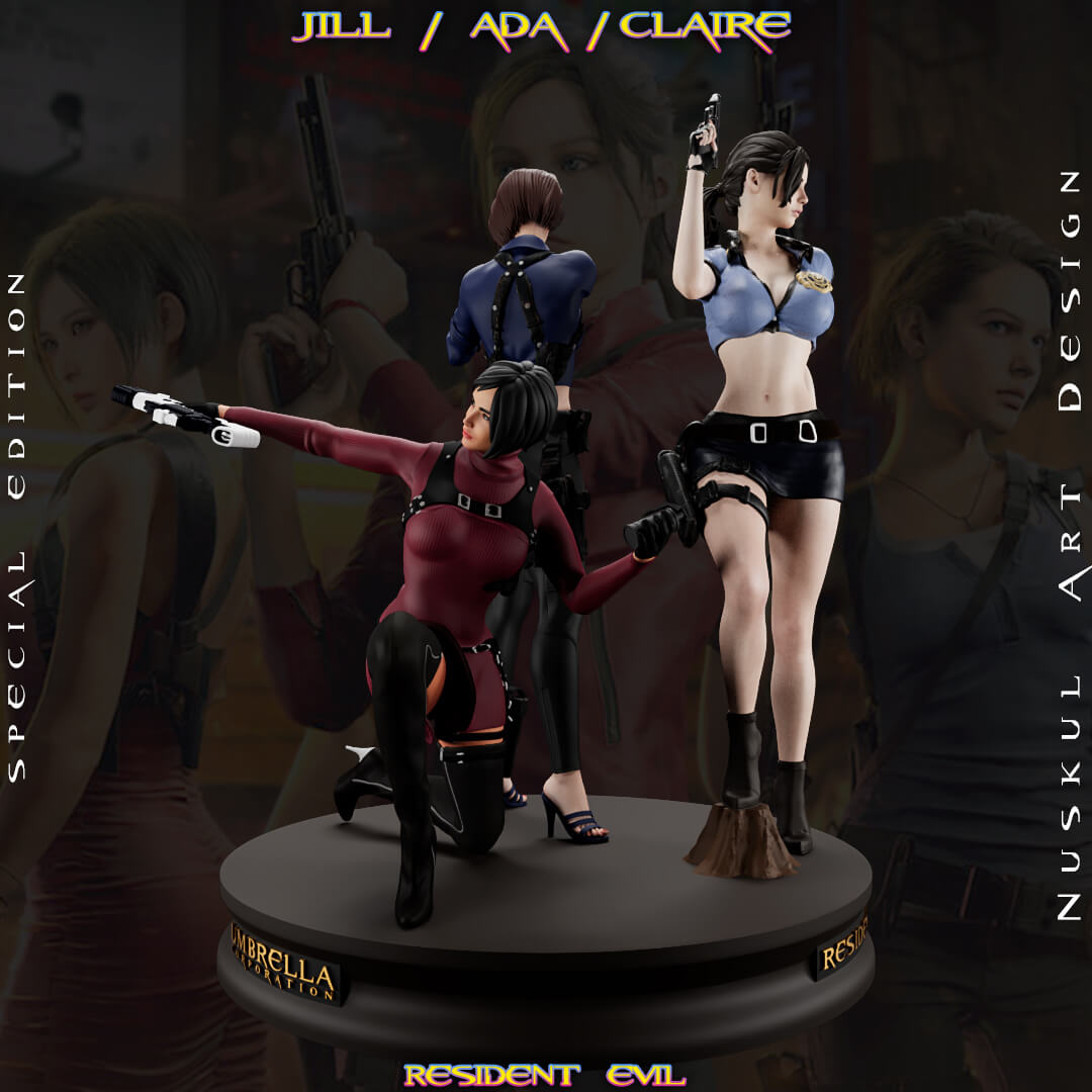 Ada Wong - Claire Redfield - Jill Valentine - Resident Evil 3D Model by Nuskul Art