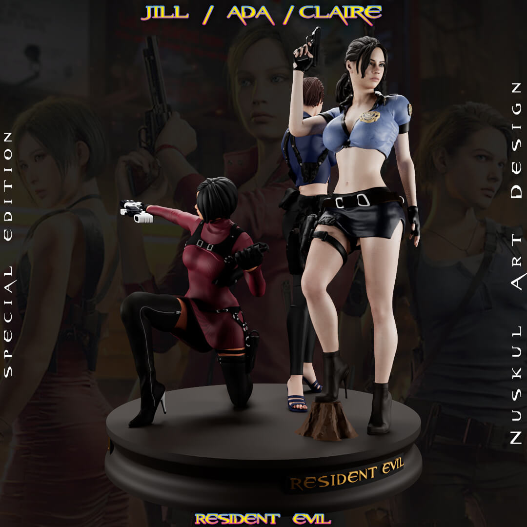 Ada Wong - Claire Redfield - Jill Valentine - Resident Evil 3D Model by Nuskul Art