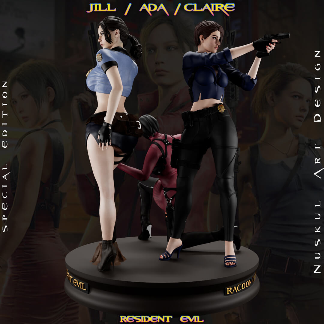 Ada Wong - Claire Redfield - Jill Valentine - Resident Evil 3D Model by Nuskul Art