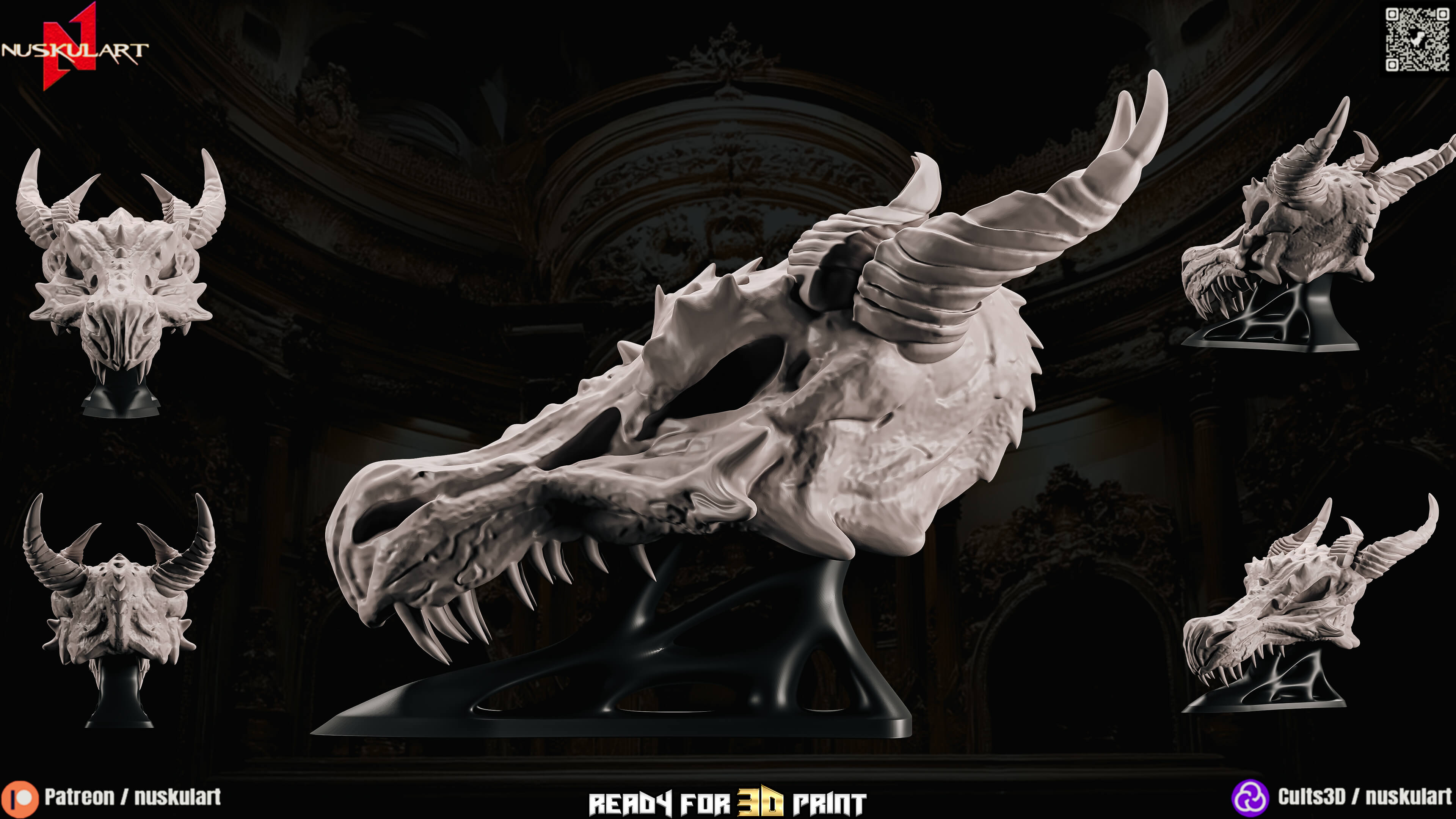 Dragon Skull Decor with Holder 3D Printing STL by Nuskul Art