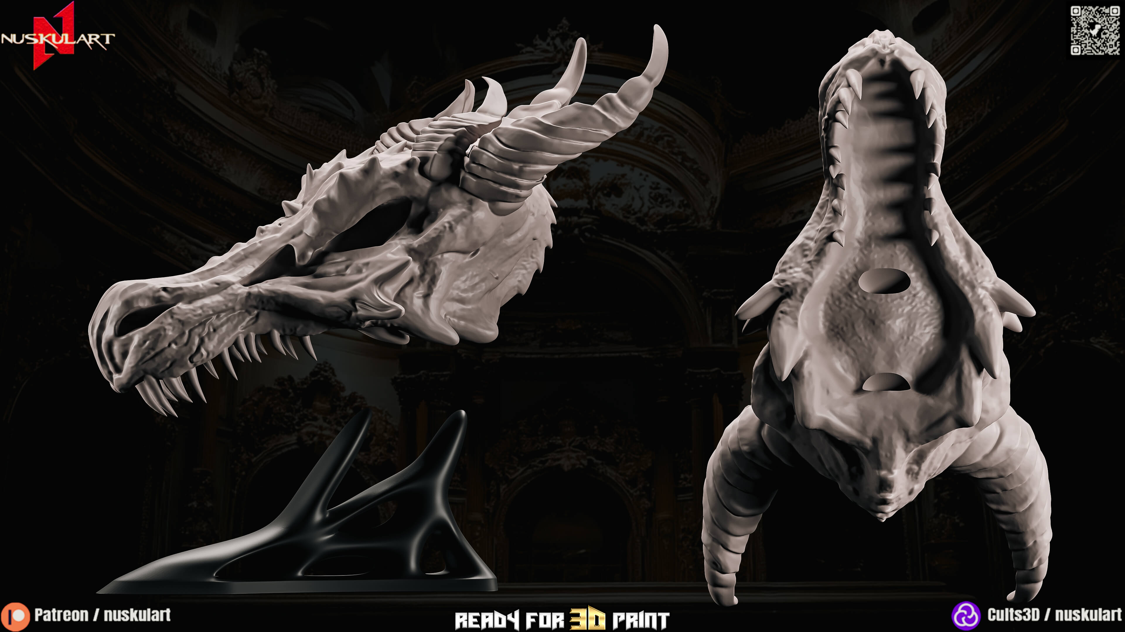 Dragon Skull Decor with Holder 3D Printing STL by Nuskul Art