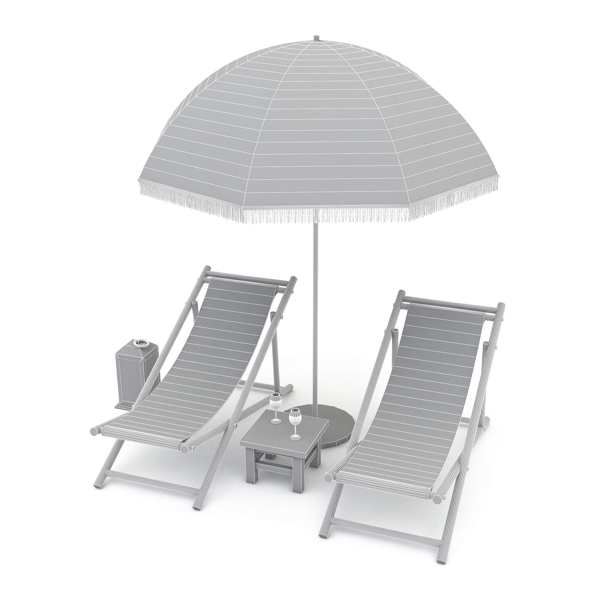 Bohemian Sunbed and Umbrella - 3D Model by nvere