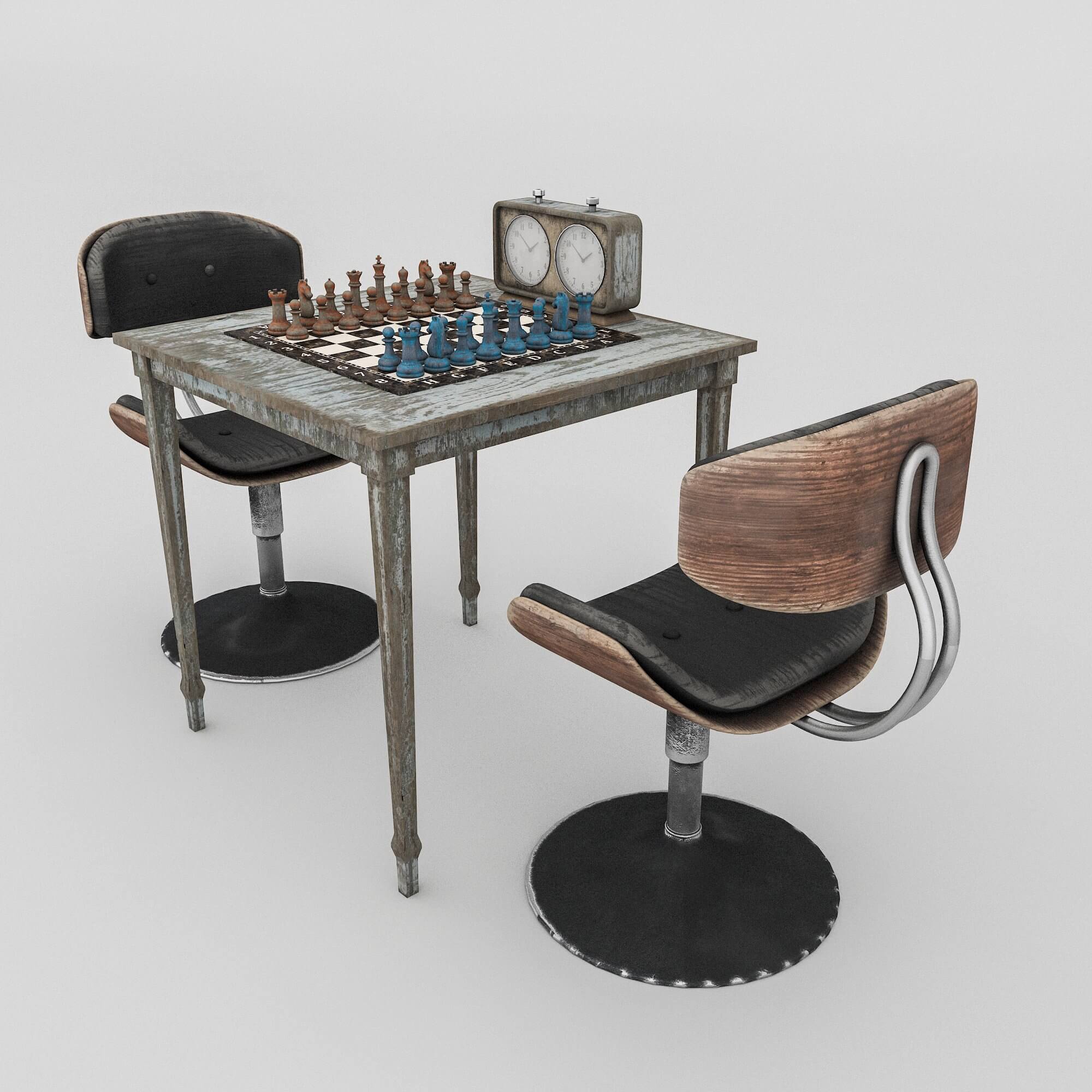 Chess Set and Table Chair - 3D Model by nvere