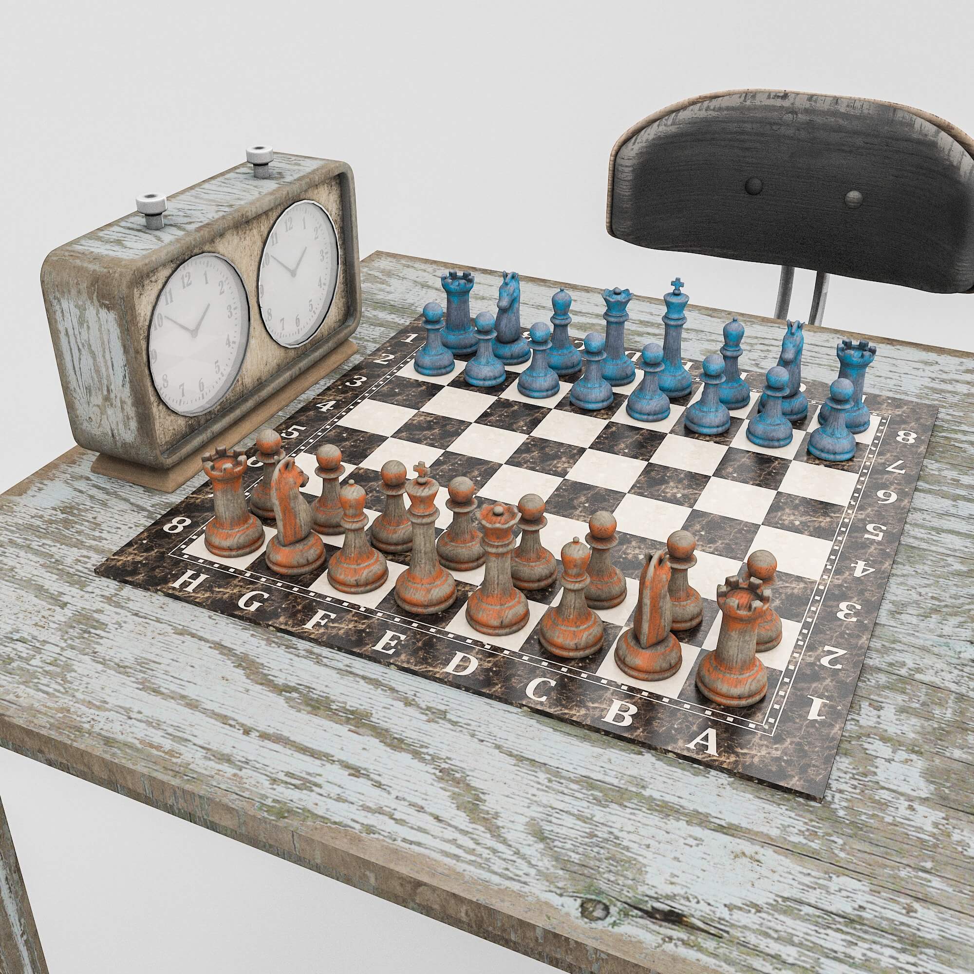 Chess Set and Table Chair - 3D Model by nvere