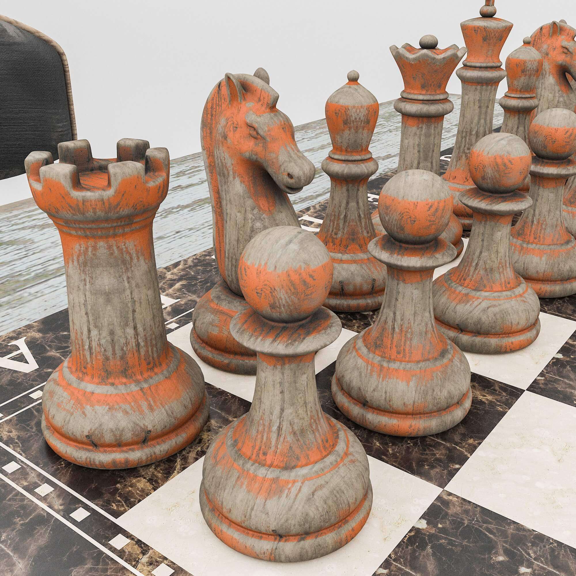 Chess Set and Table Chair - 3D Model by nvere