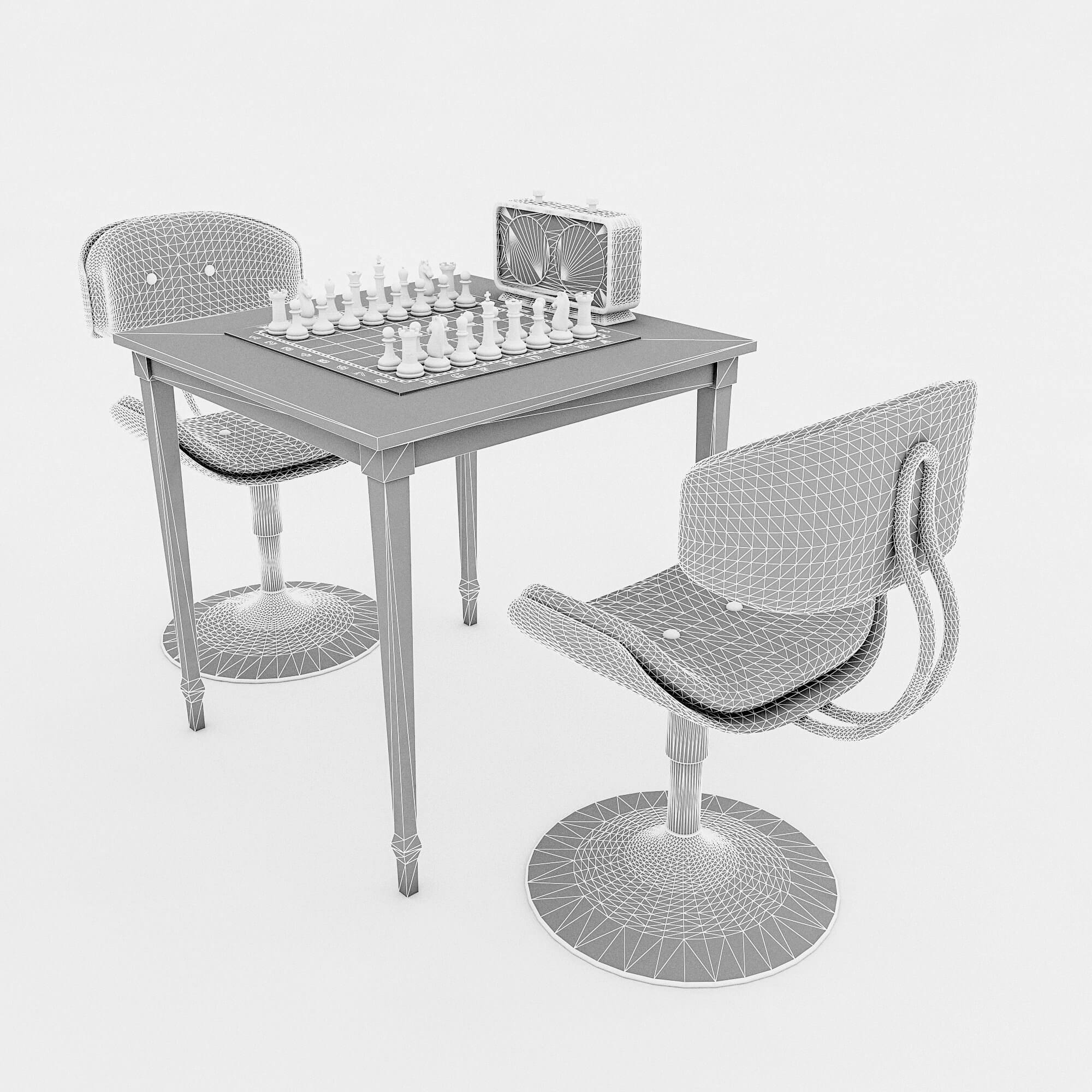 Chess Set and Table Chair - 3D Model by nvere
