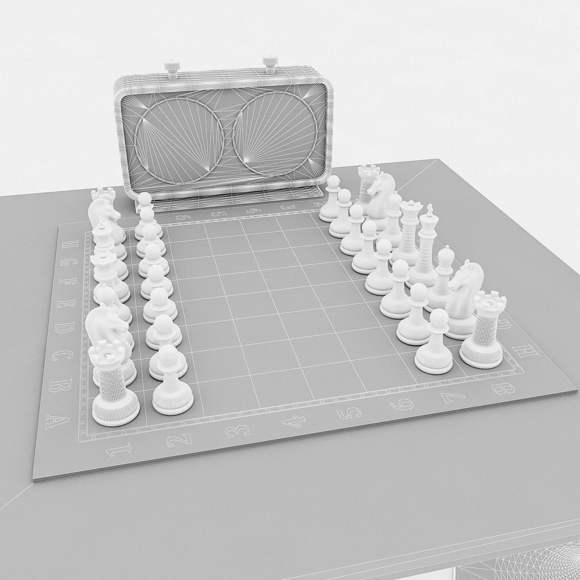 Chess Set and Table Chair - 3D Model by nvere